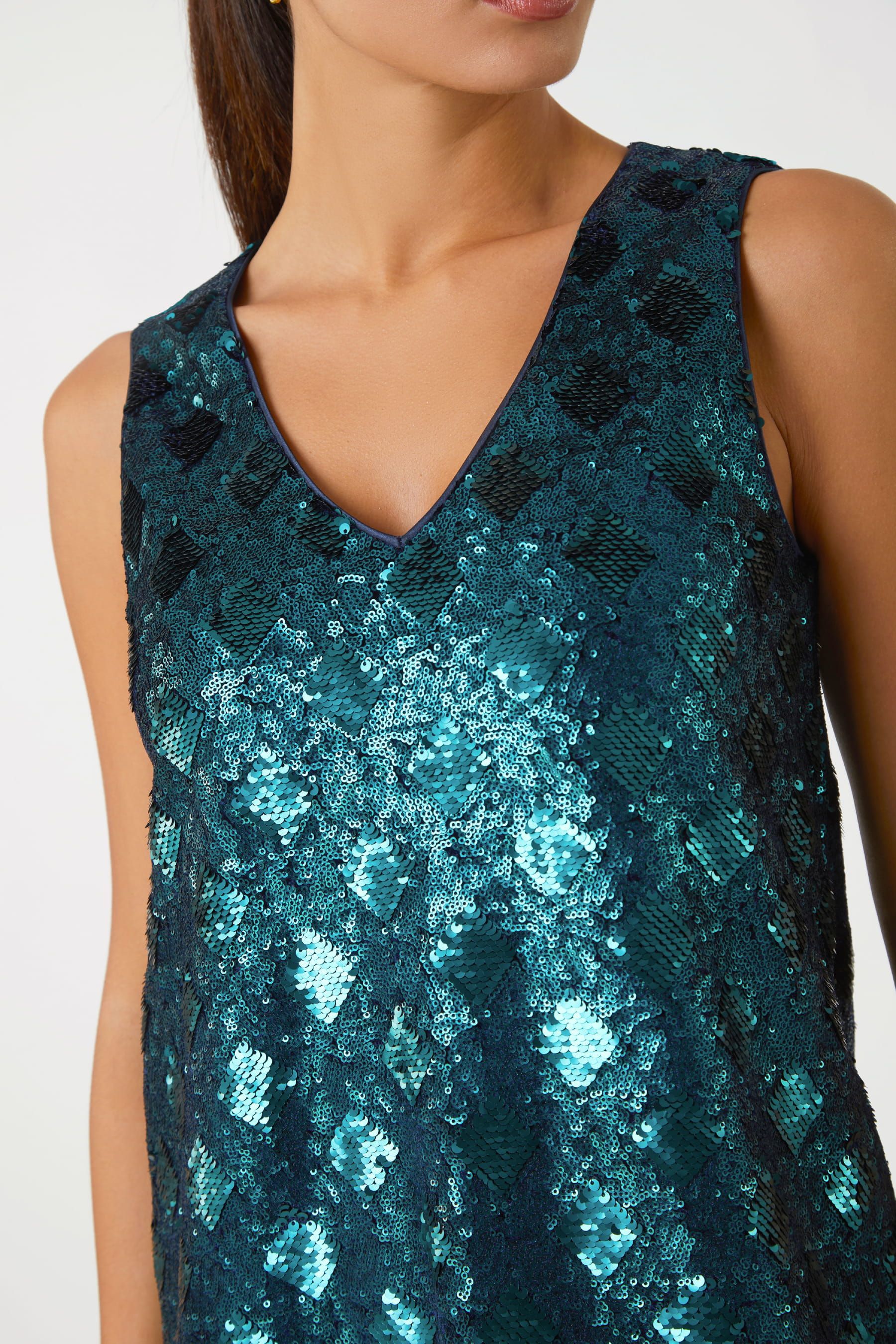 Buy Roman Green Sequin Diamond Sparkle Swing Dress from the Next UK ...