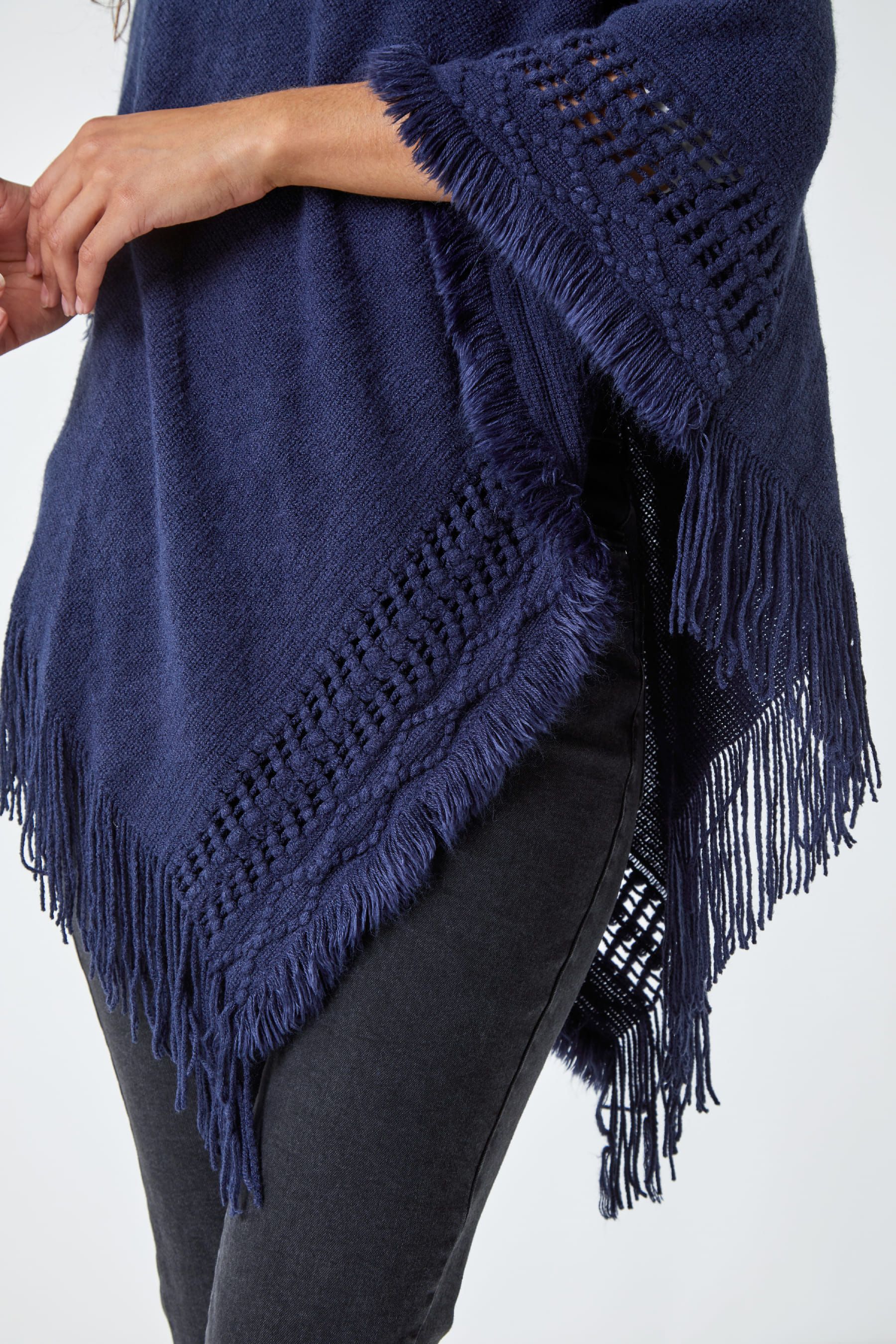 Buy Roman Blue Hooded Tassel Hem Knit Poncho from the Next UK online shop