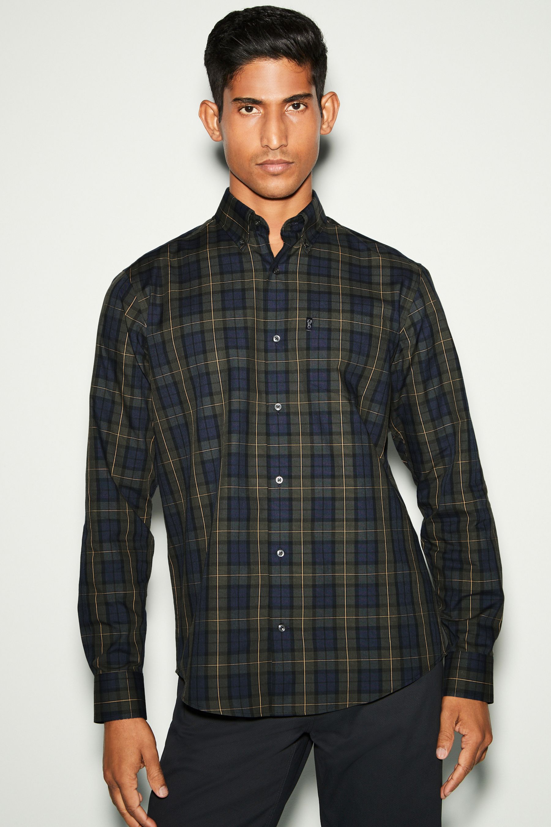 Buy Black Watch Check Regular Fit Easy Iron Button Down Oxford Shirt ...