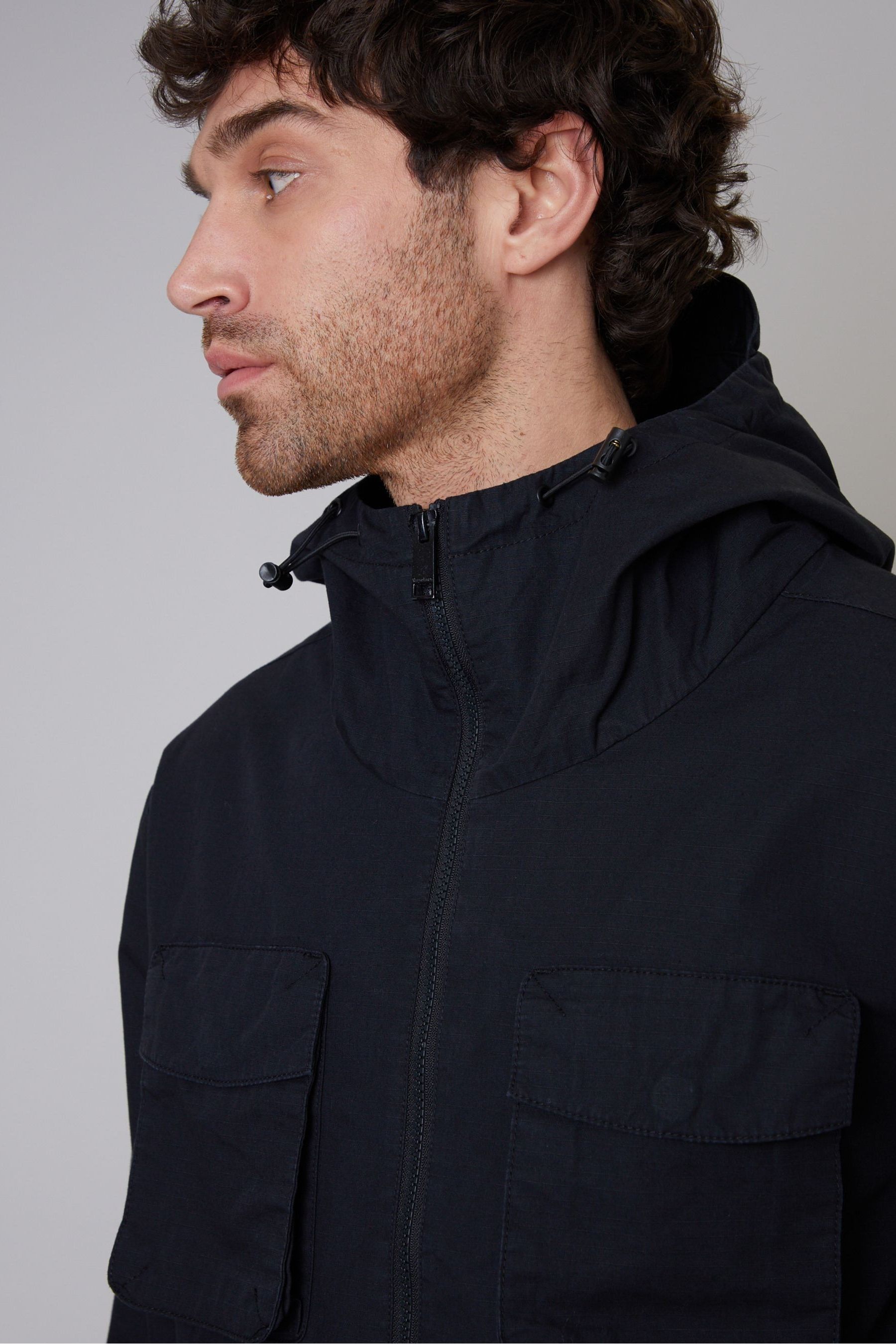 Buy Threadbare Black Longline Hooded Utility Detail Field Jacket from ...