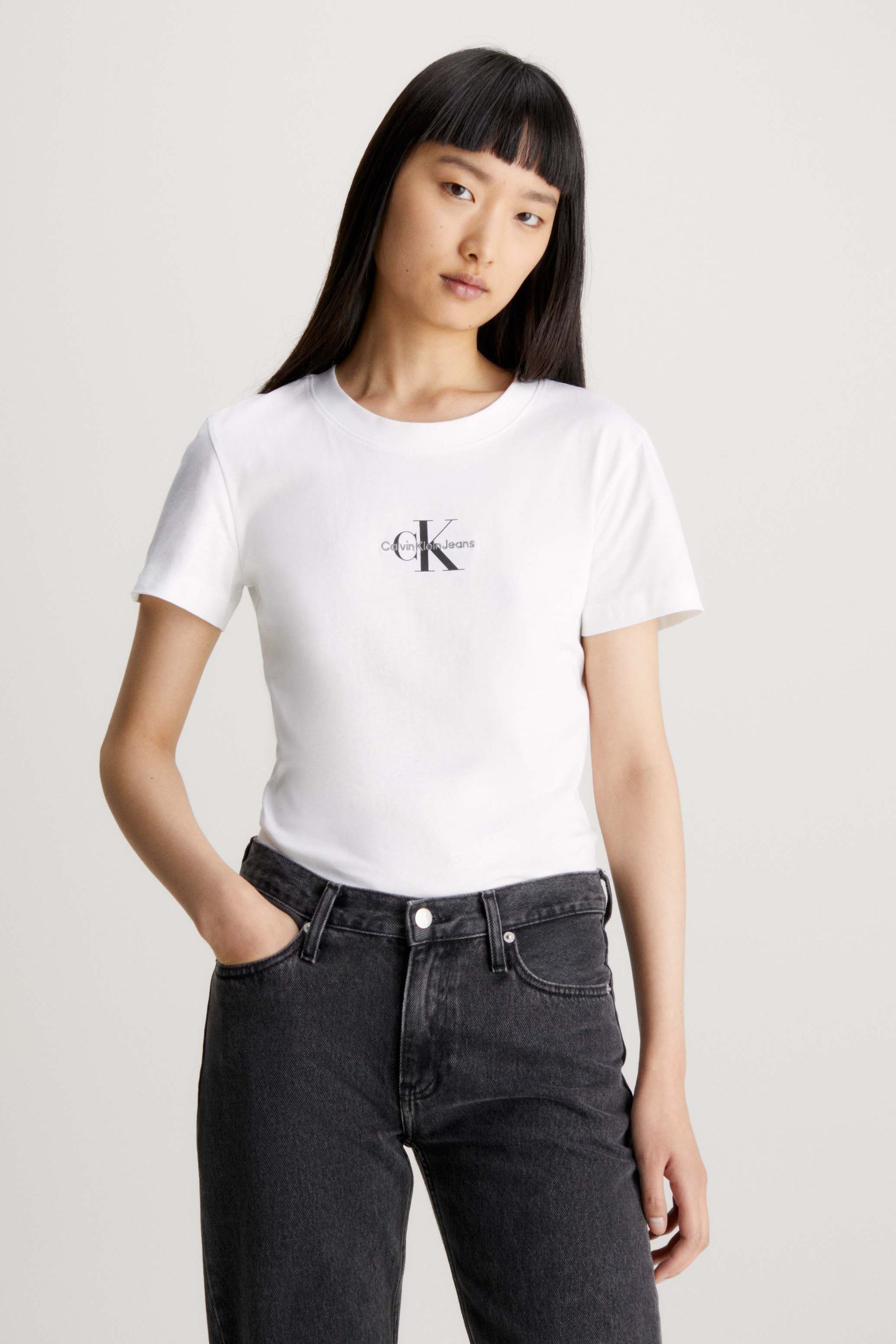 Buy Calvin Klein Slim Fit Logo White T-Shirt from Next USA