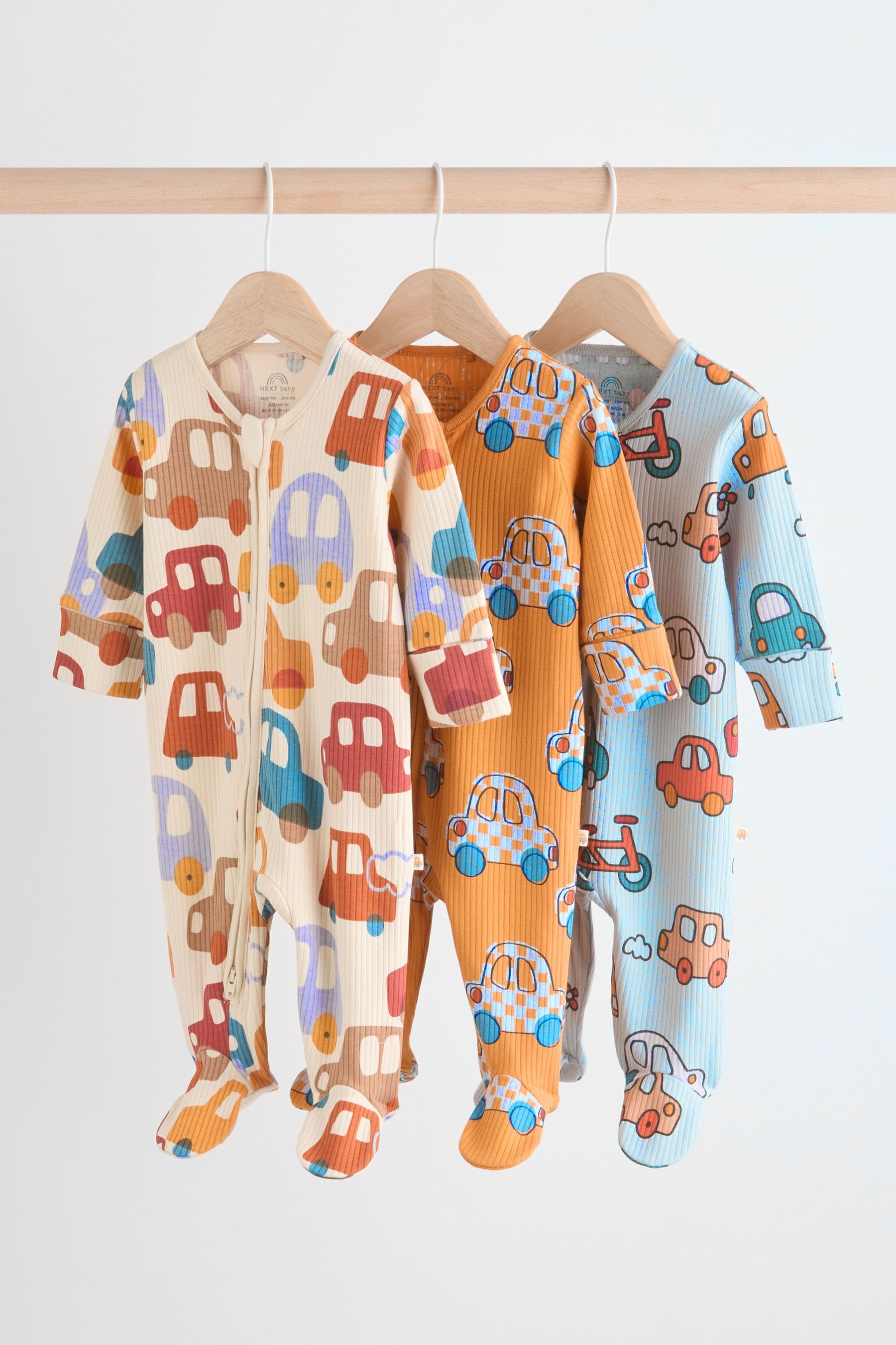 Buy Bright Baby 2 Way Zip 100% Cotton Sleepsuits 3 Pack (0mths-2yrs ...