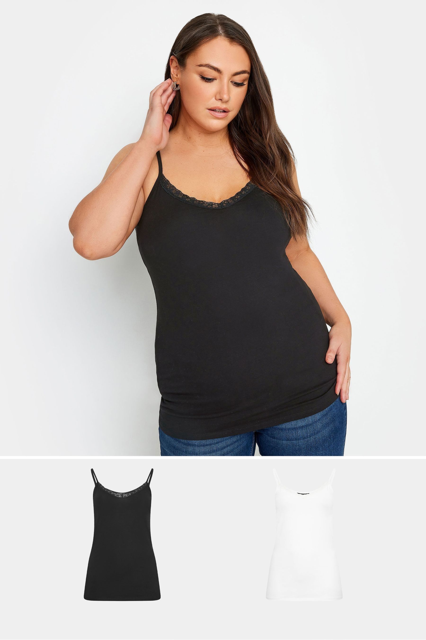 Buy Yours Curve Black & White 2 PACK Curve Lace Cami Tops from the Next ...