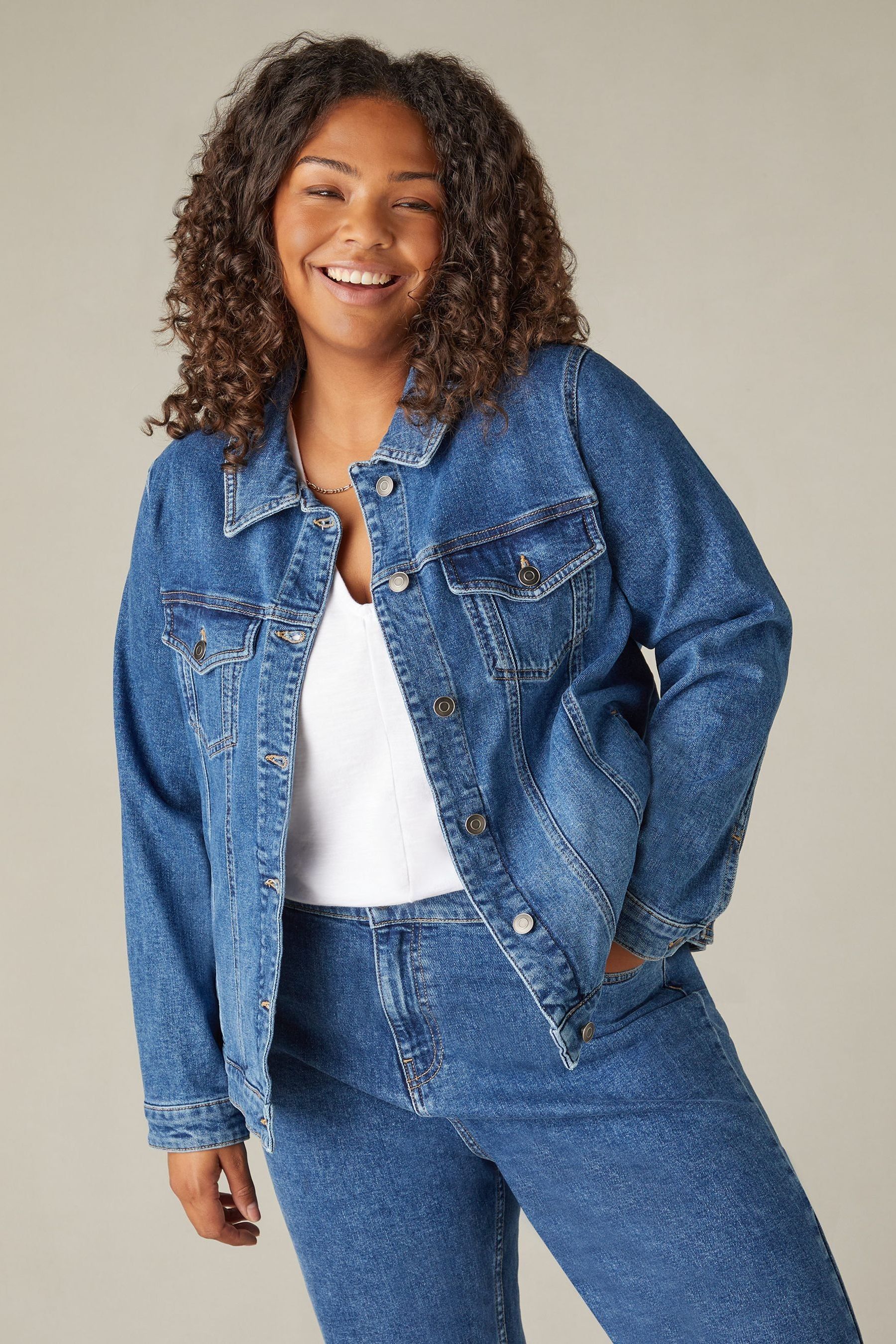 Buy Live Unlimited Blue Curve Mid Denim Jacket from the Next UK online shop