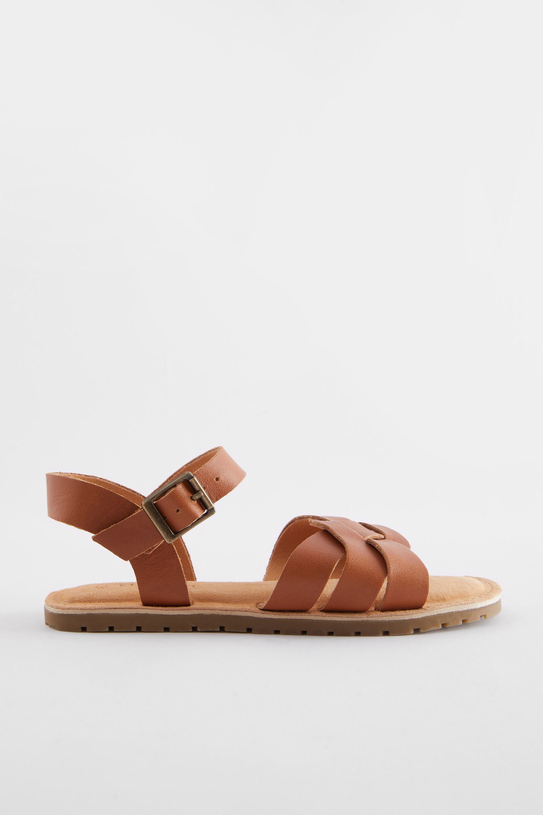Buy Tan Brown Standard Fit (F) Leather Woven Sandals from the Next UK ...