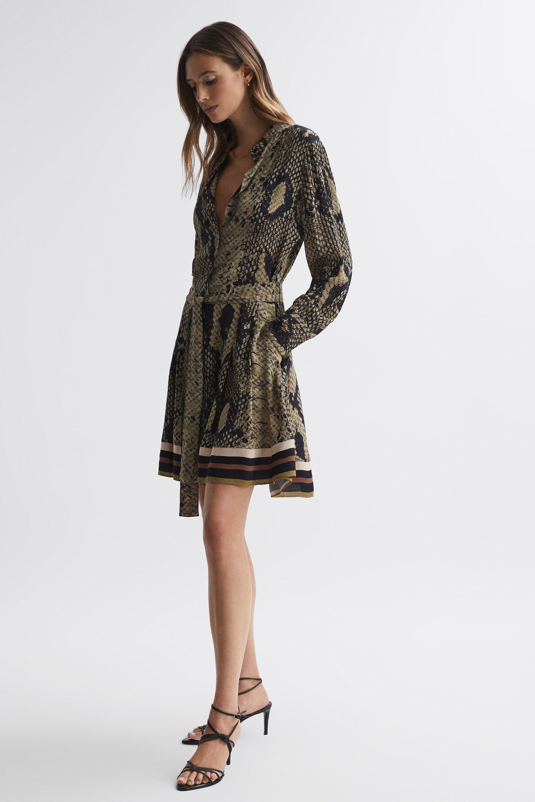 Buy Reiss Brown Rory Snake Print Belted Mini Dress from the Next UK ...