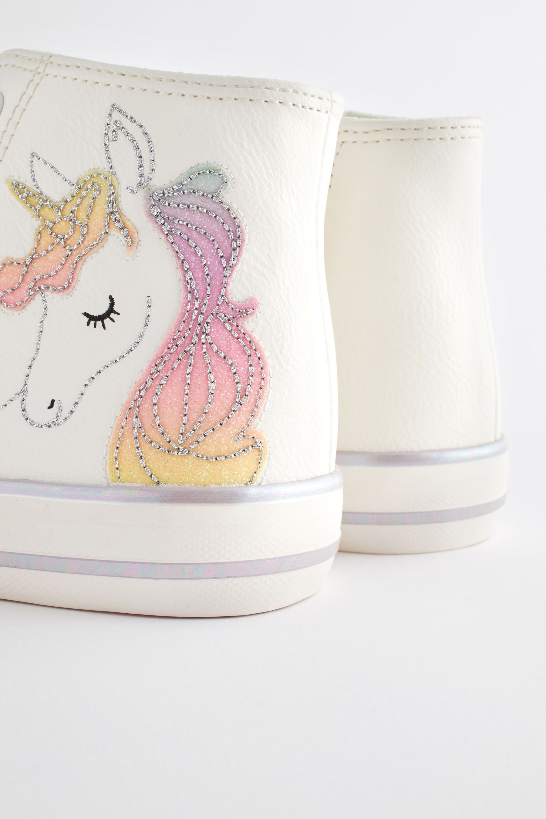 Buy White Rainbow Unicorn Standard Fit (F) Lace-Up High Top Trainers ...