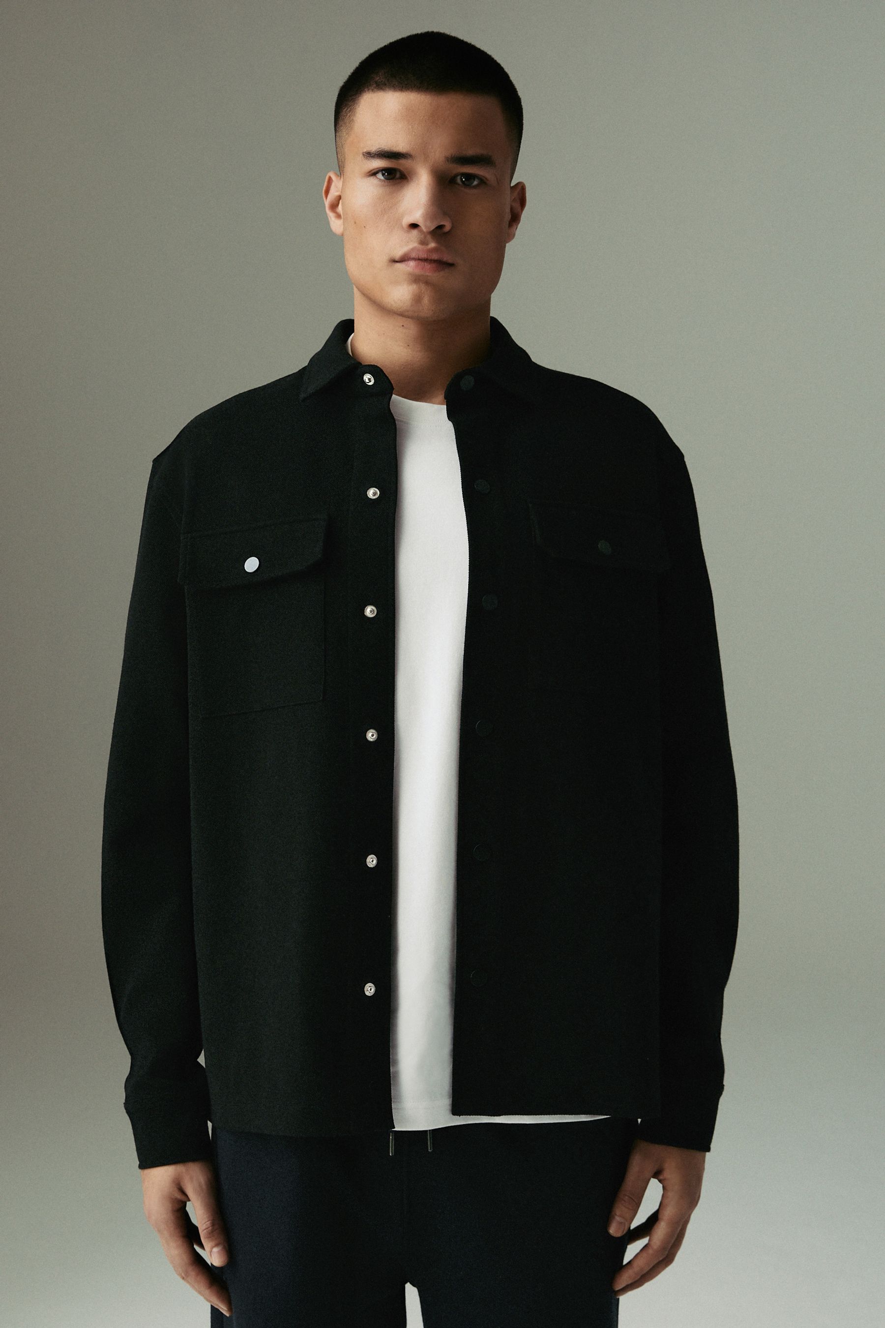 Buy Black Regular Fit Popper Shacket from the Next UK online shop