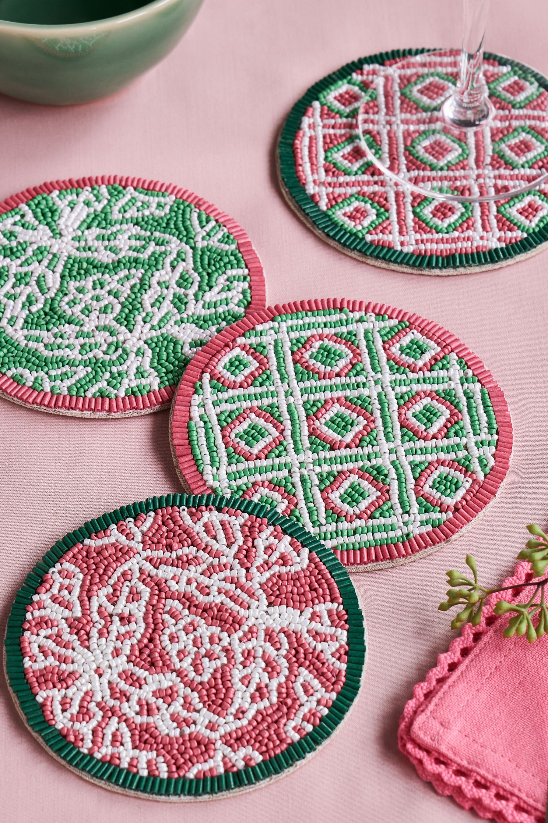 Buy Nina Campbell Set of 4 Green/Pink Beaded Coasters from the Next UK ...