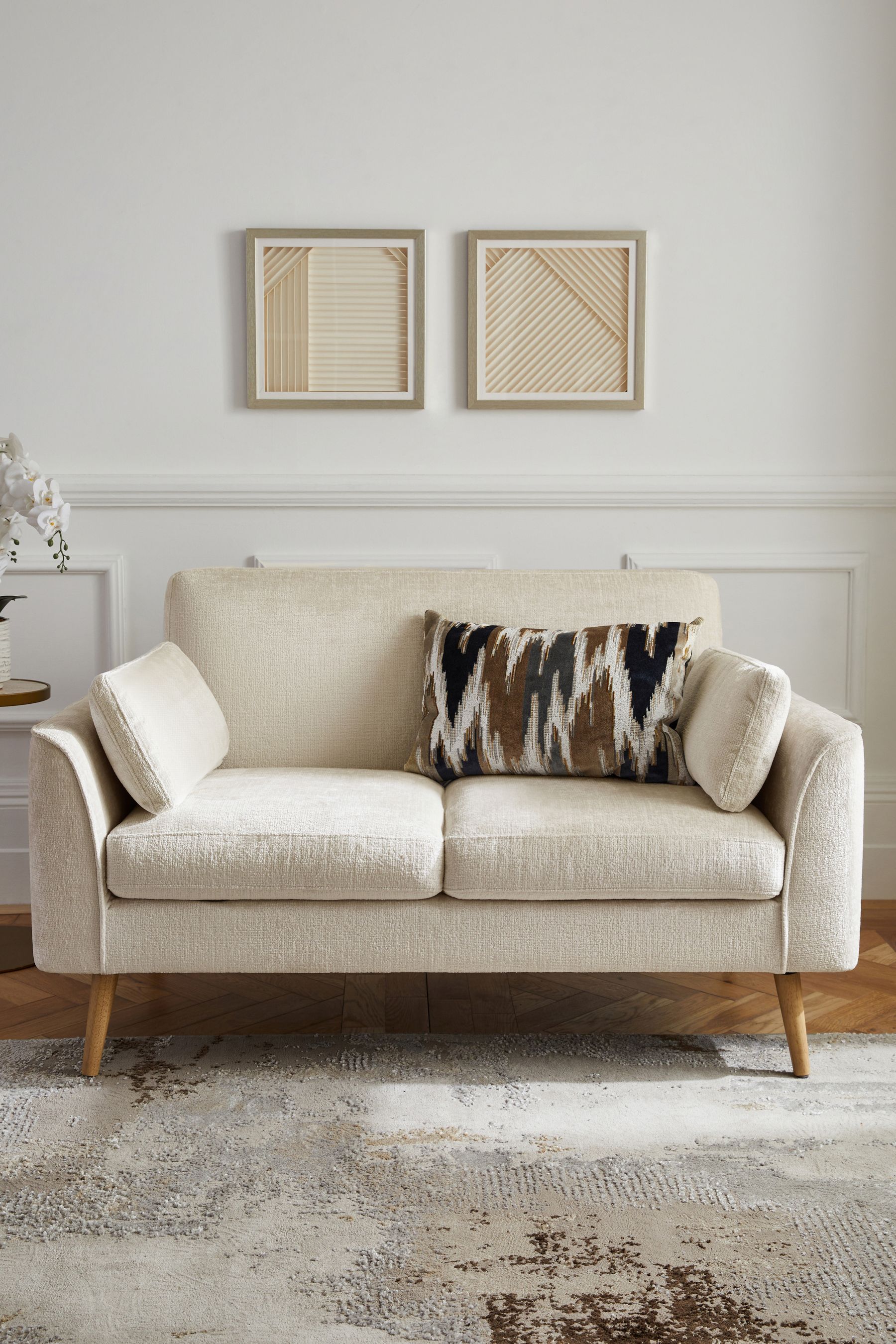 Buy Plush Chenille Oyster Natural Mila Compact 2 Seater Sofa In A Box ...