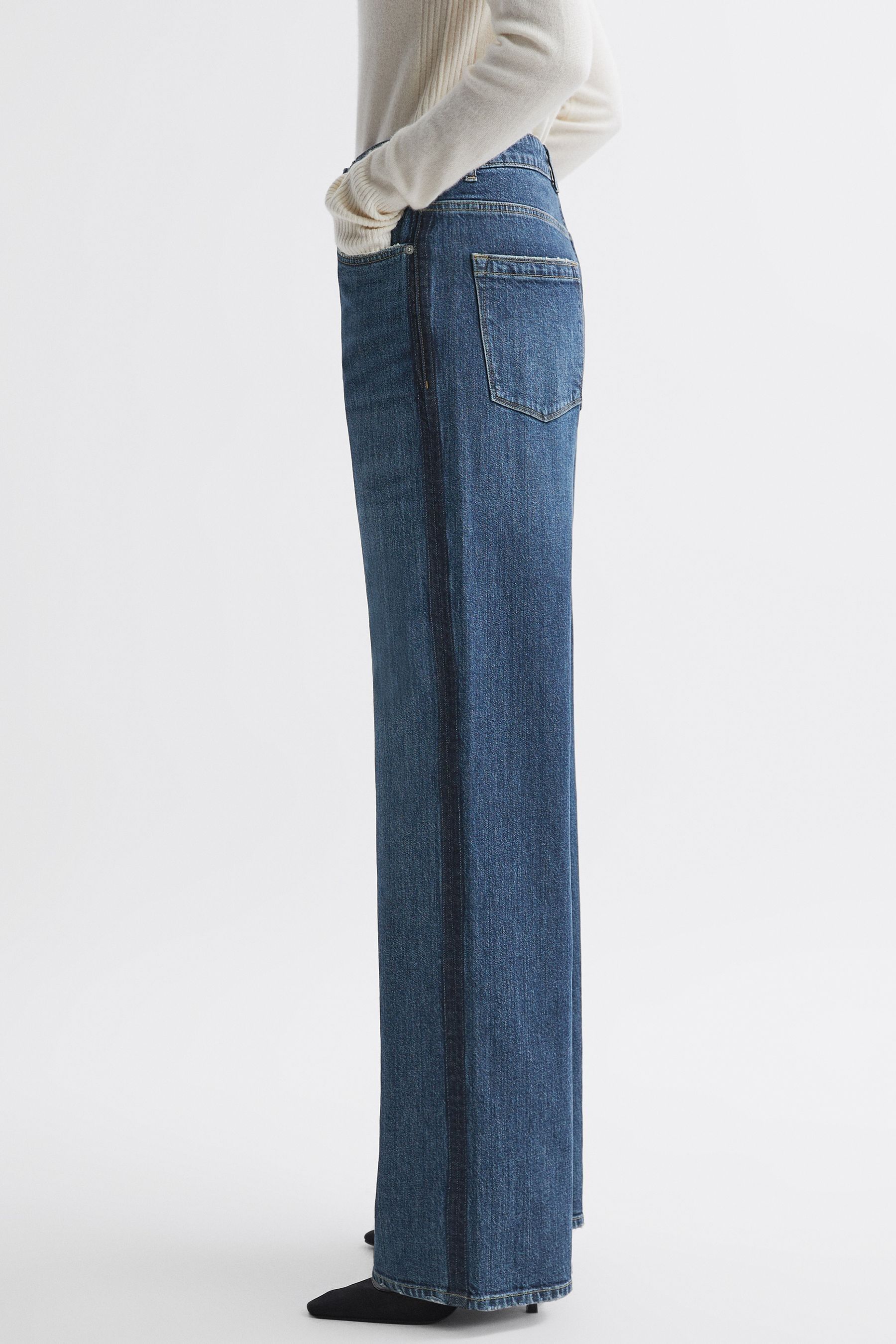 Buy Reiss Dark Blue Hallie Mid Rise Straight Leg Side Stripe Jeans from ...