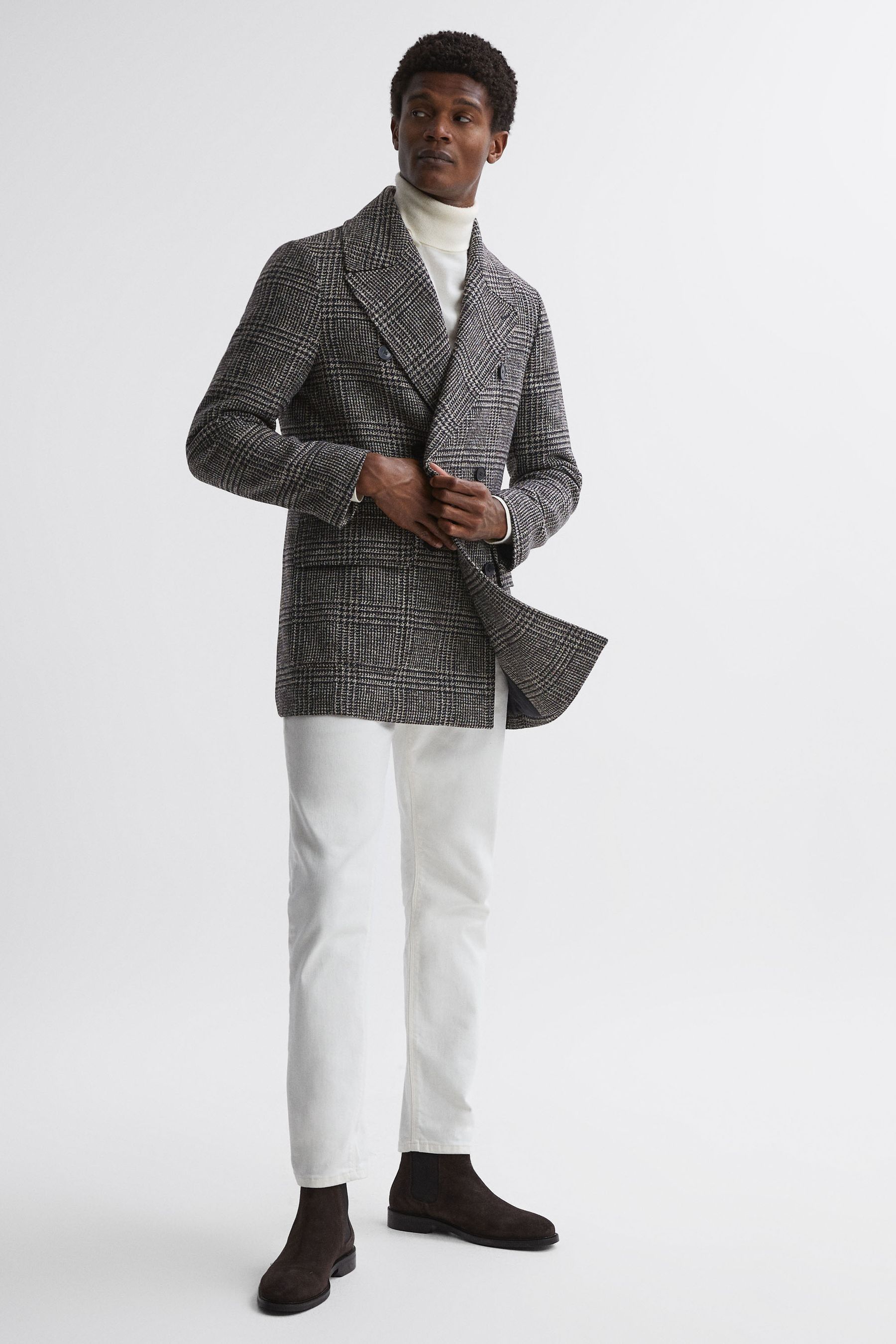 Buy Reiss Black/Brown Brag Wool Double Breasted Check Coat from the ...