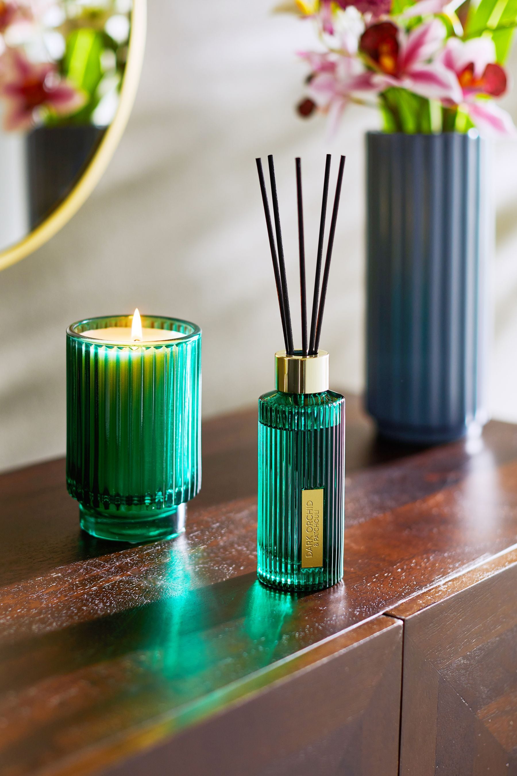 Buy Teal Blue Single Wick Dark Orchid and Patchouli Scented Candle from ...