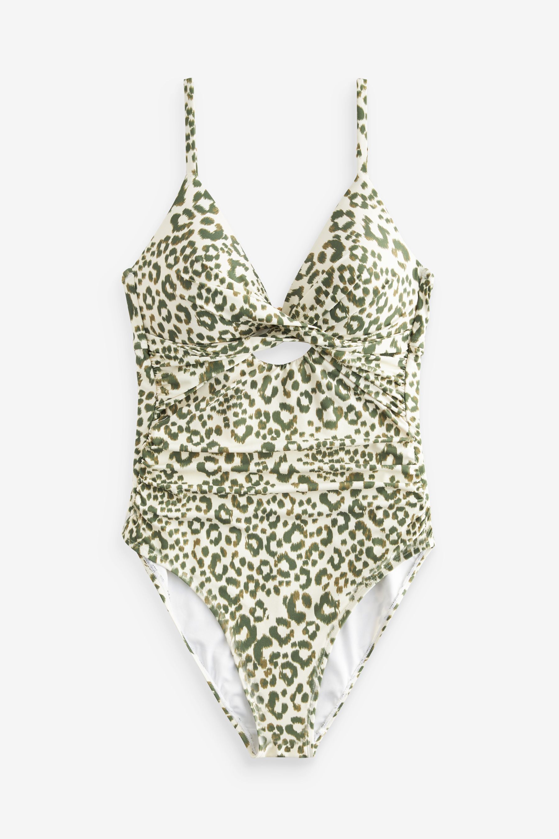 Buy Cream/Khaki Green Leopard Cutout Tummy Shaping Control Swimsuit ...