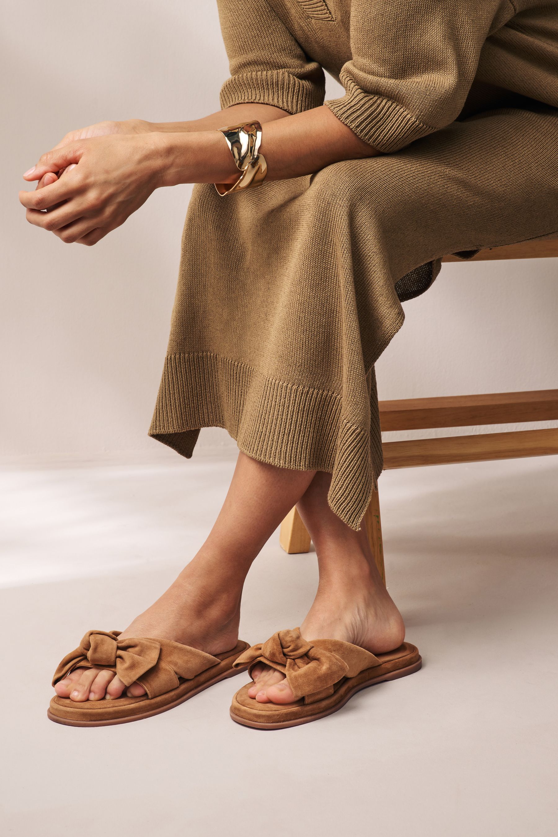 Buy Tan Brown Forever Comfort® Bow Mule Sandals from the Next UK online ...