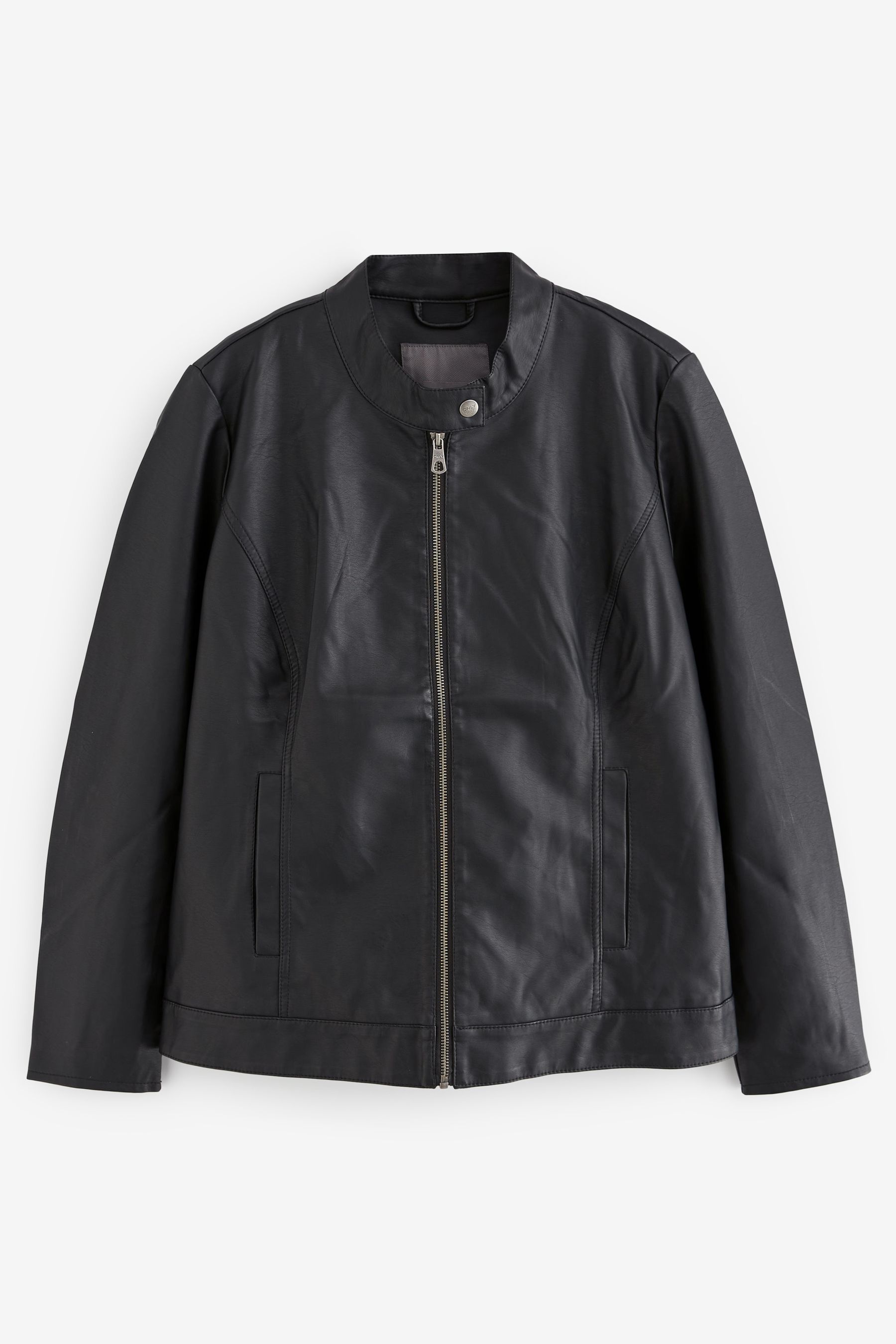 Buy ONLY Curve Black Collarless Faux Leather Biker Jacket from the Next UK online shop