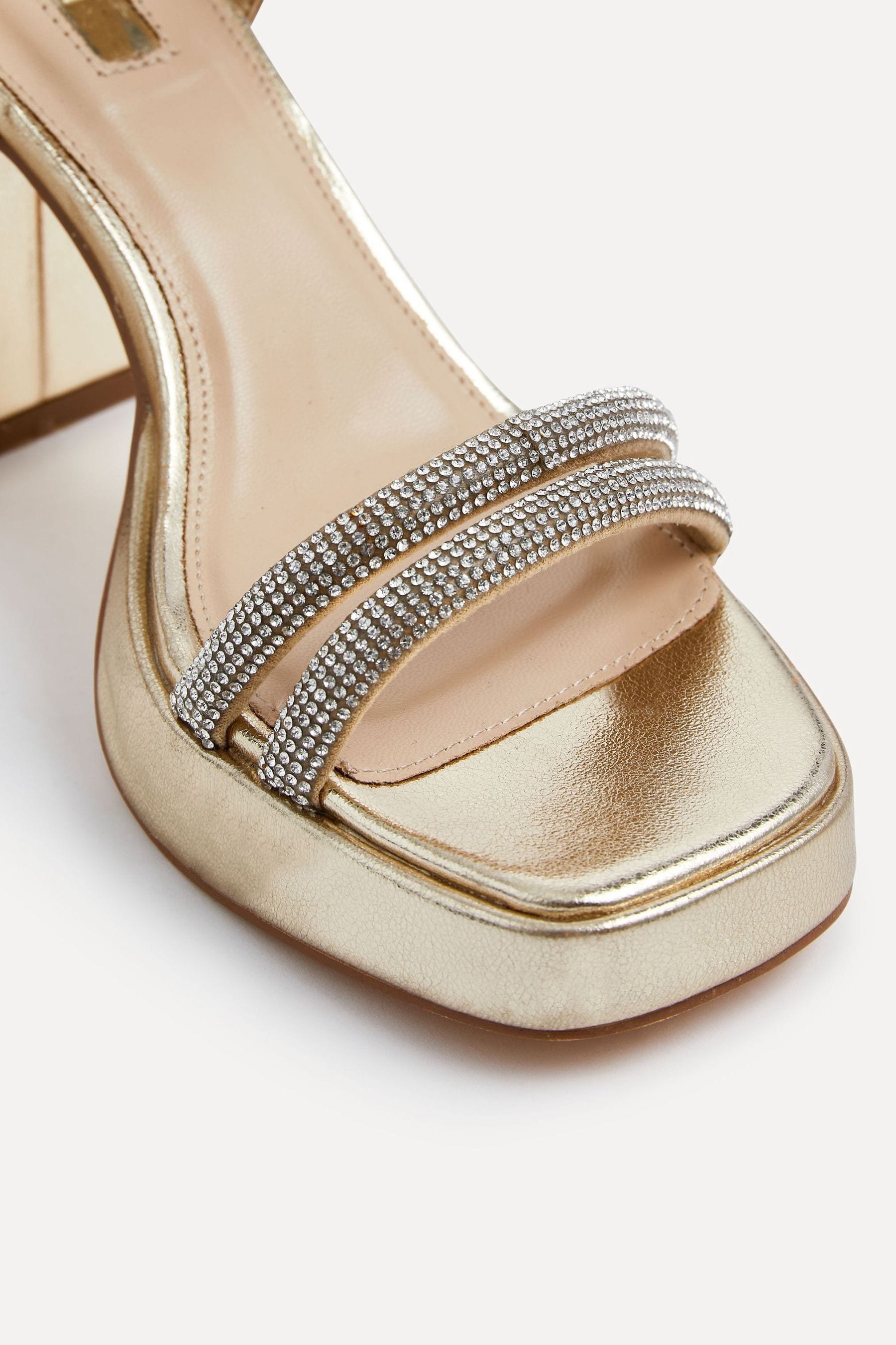 Buy Linzi Gold Xandra Platform Block Heels With Diamante Front Strap ...