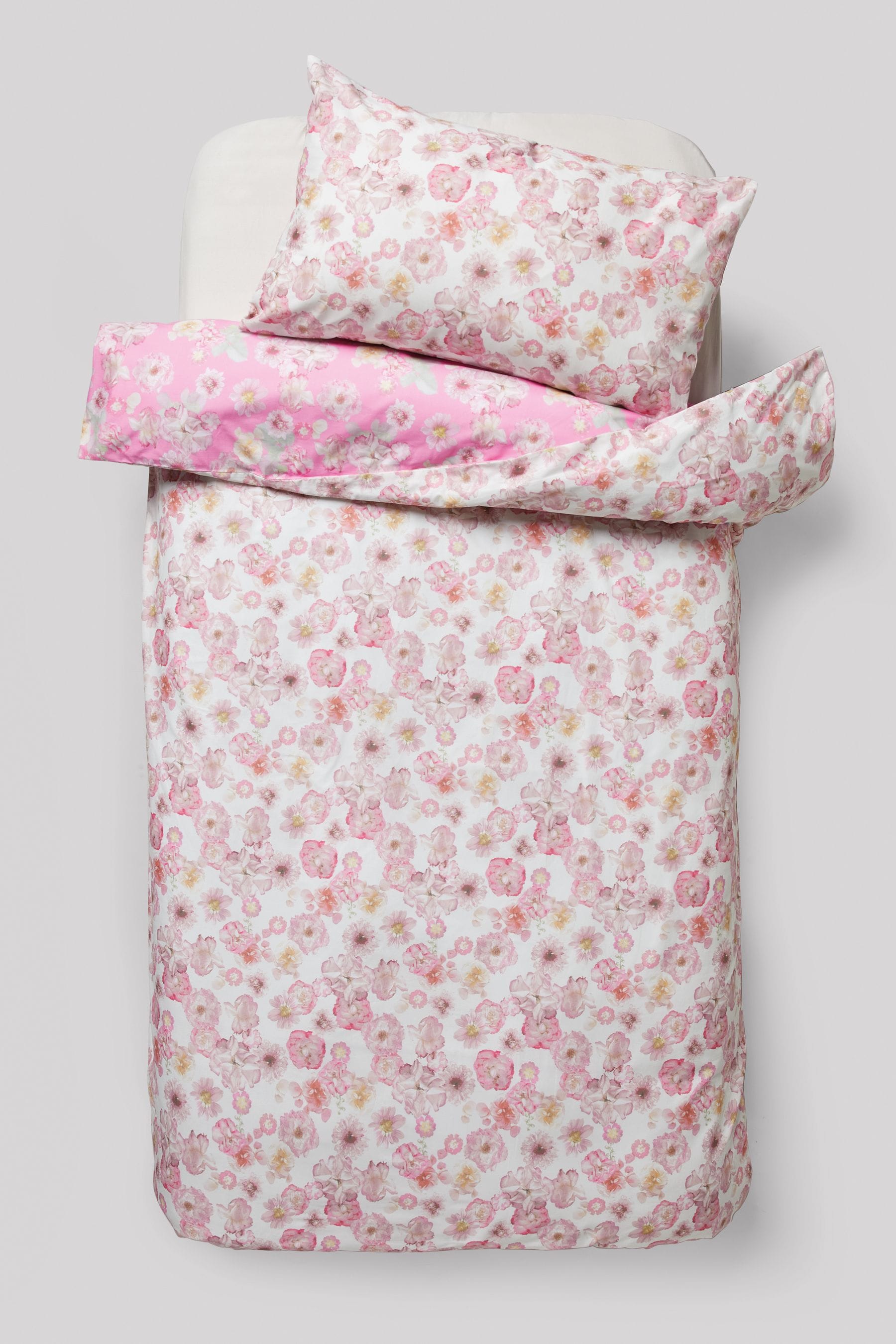 Buy Pink Floral 100% Cotton Printed Bedding Duvet Cover and Pillowcase ...
