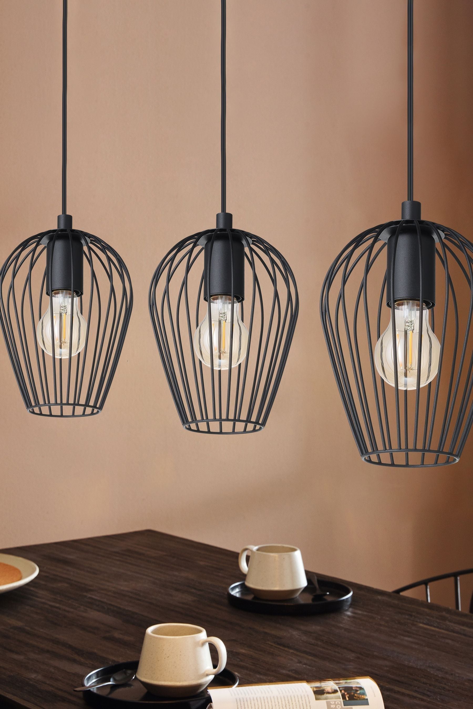 Buy Eglo Black Newtown Vintage 3 Light Pendant Ceiling Light from the ...