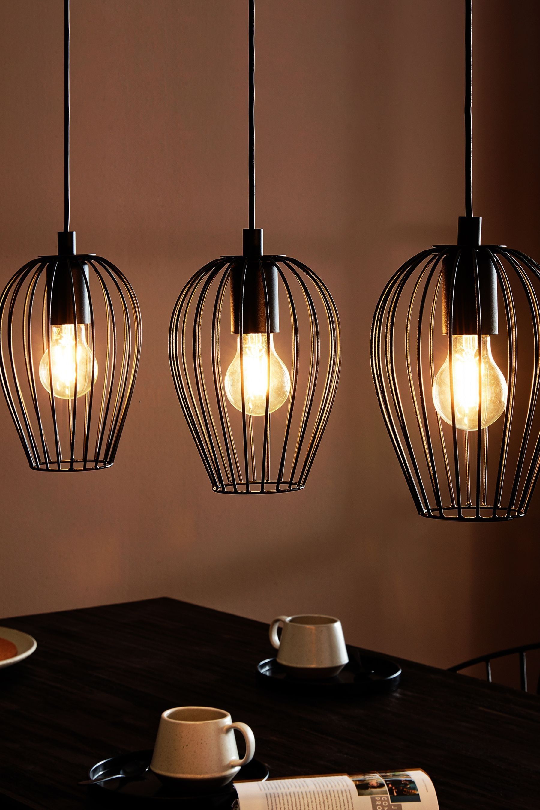 Buy Eglo Black Newtown Vintage 3 Light Pendant Ceiling Light from the ...