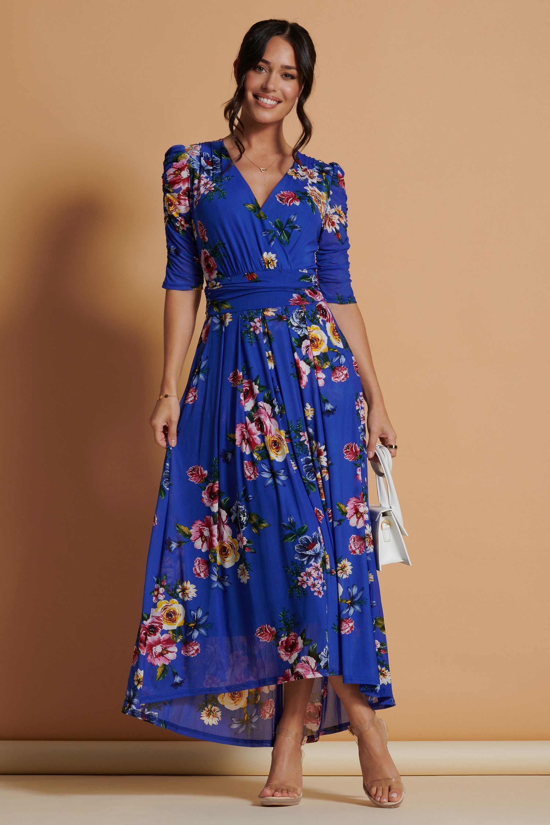 Buy Jolie Moi Blue Haizley Floral Print Mesh Maxi Dress from Next Ireland