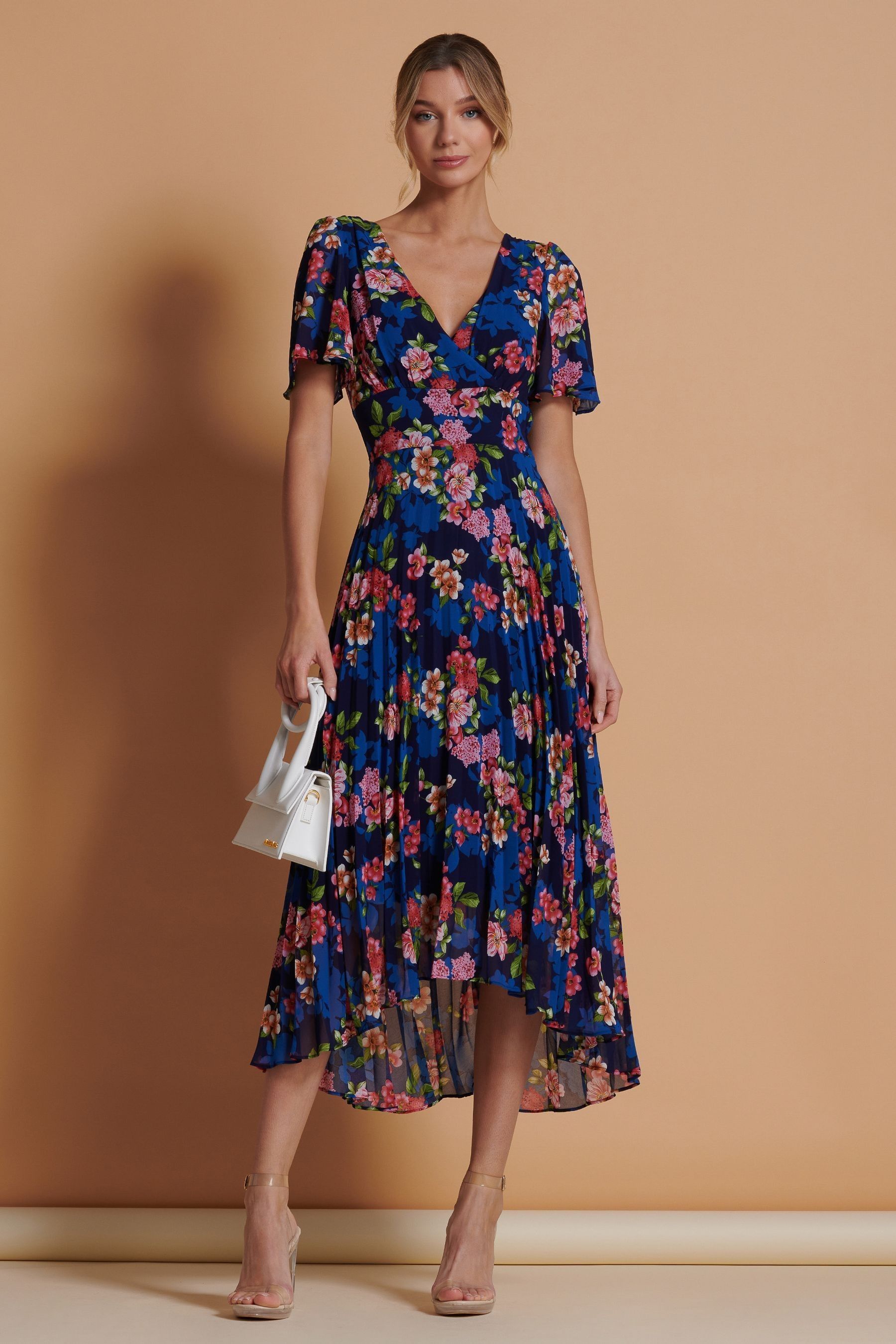 Buy Jolie Moi Blue Pleated Chiffon High Low Maxi Dress from the Next UK ...