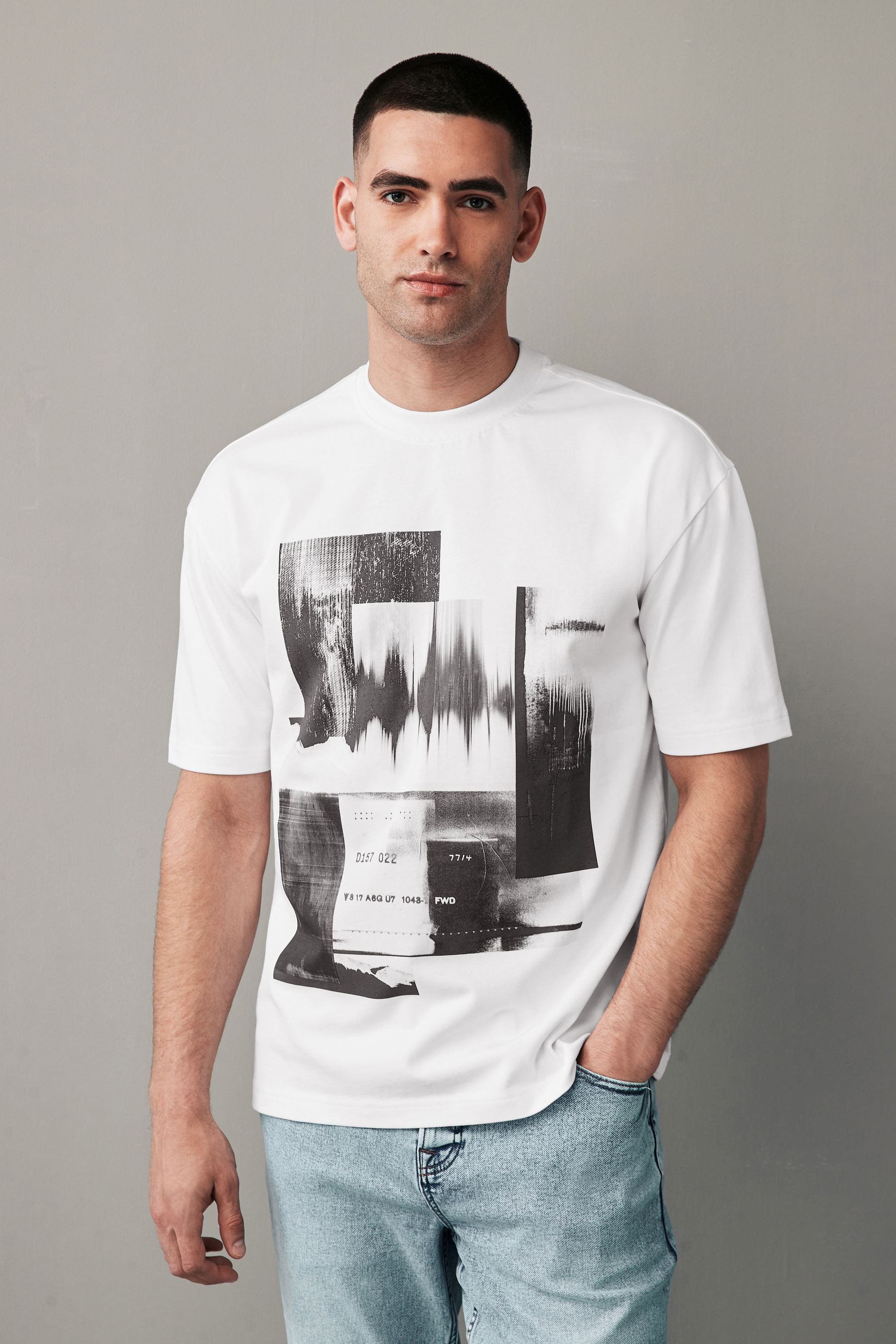 Buy White Relaxed Fit Urban Graphic Front Print T-Shirt from the Next ...
