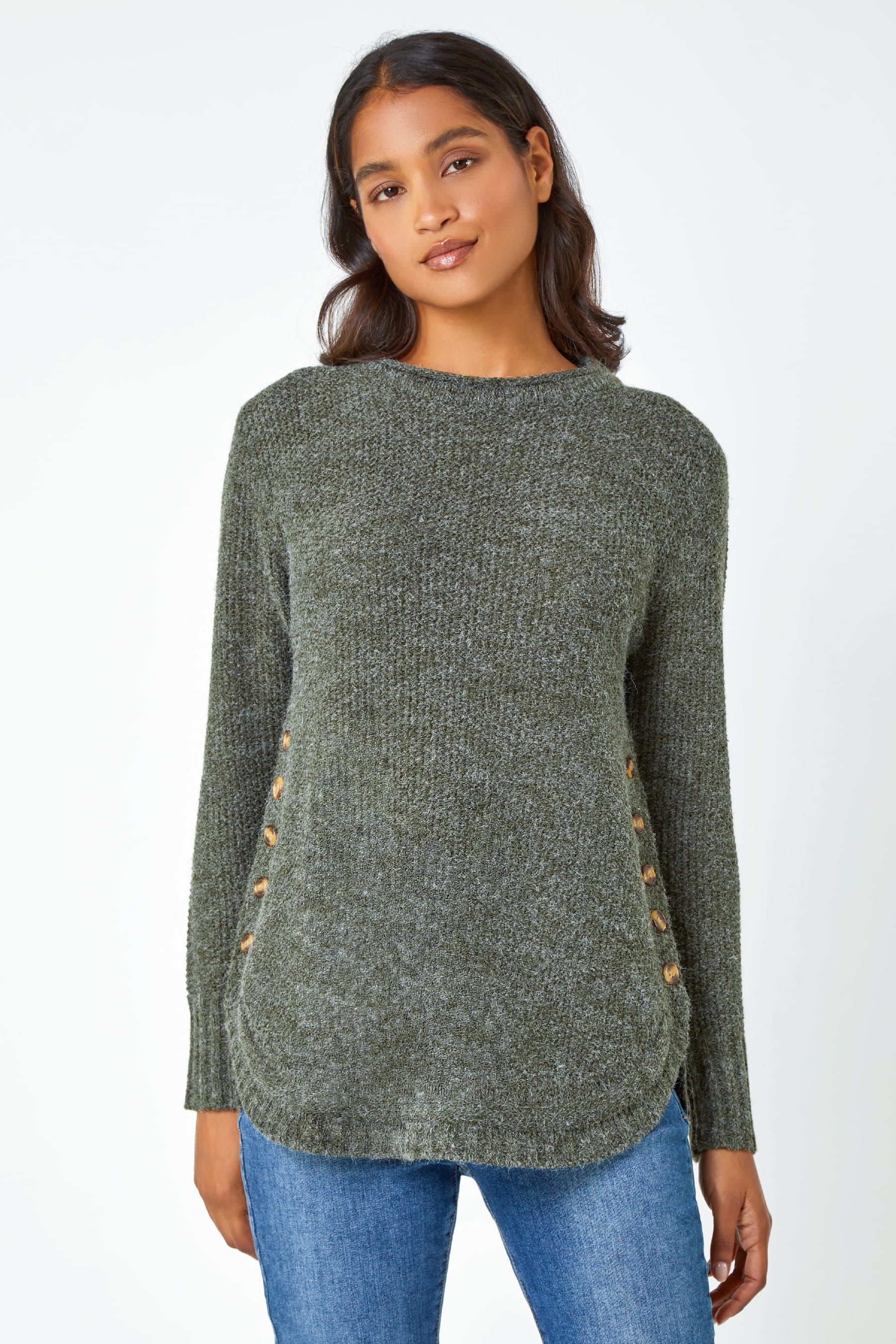 Buy Roman Green Button Detail Curved Hem Jumper from the Next UK online ...