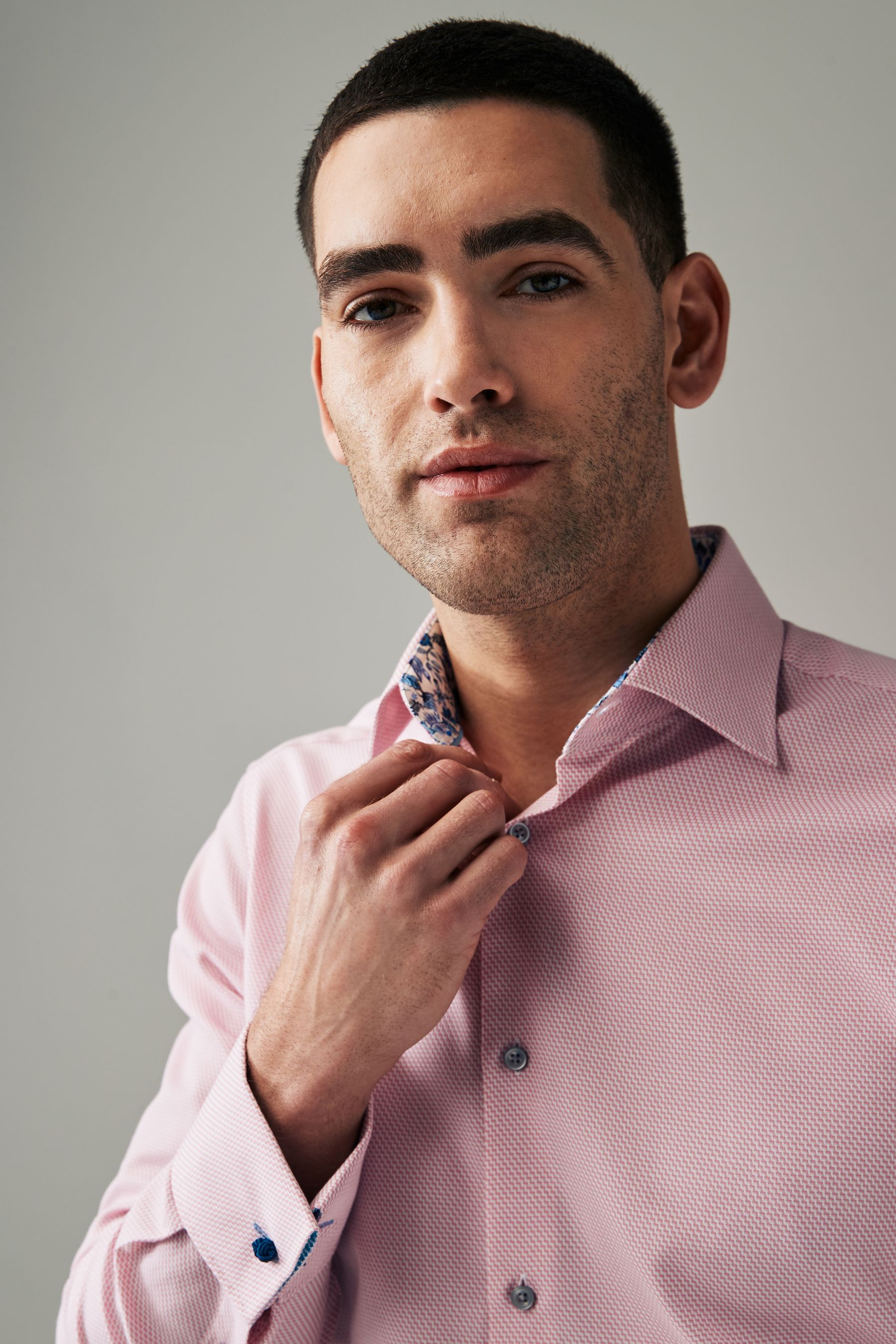 Buy Light Pink Regular Fit Trimmed Easy Care Double Cuff Shirt from the ...
