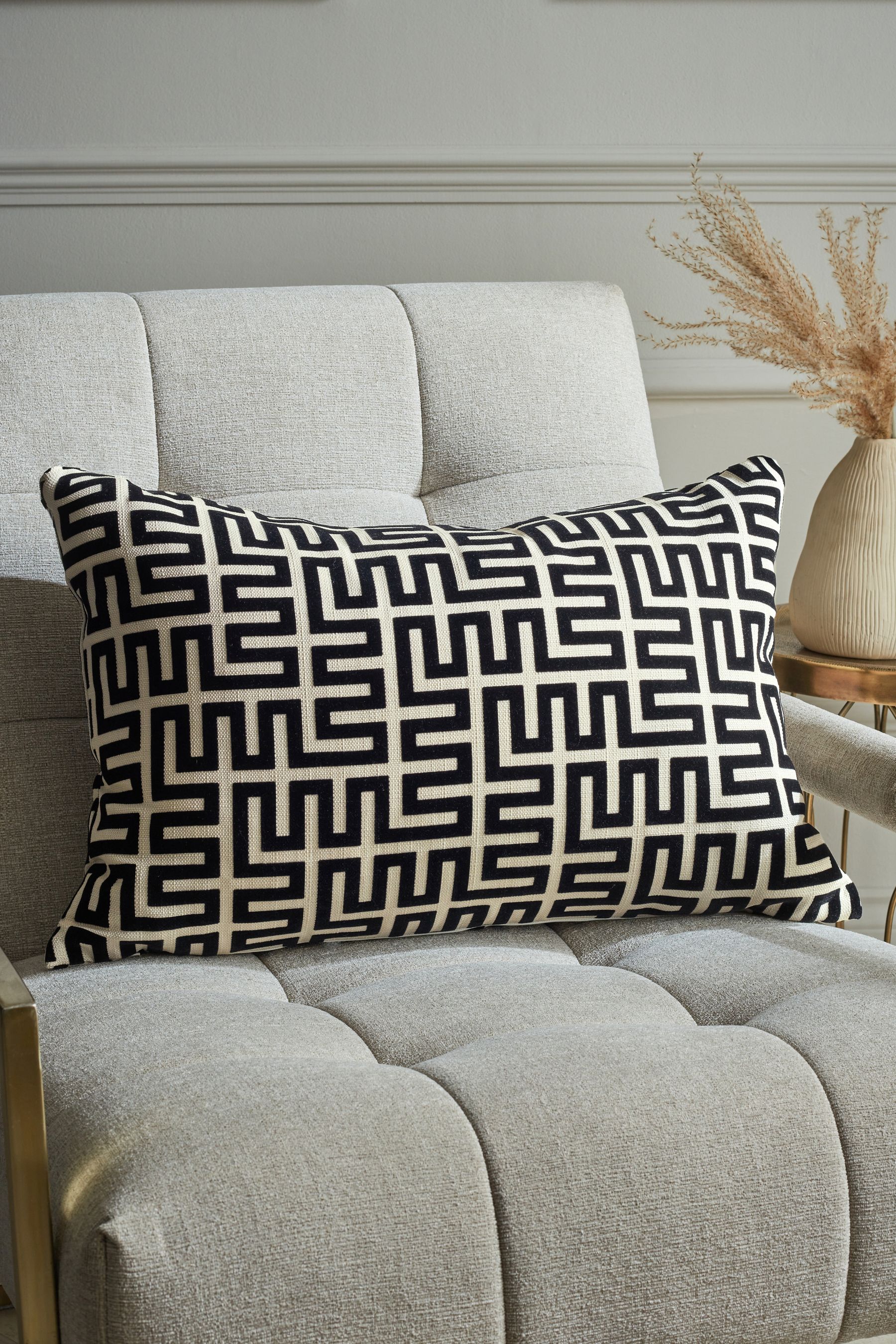 Buy Monochrome 40 x 59cm Geometric Flock Large Oblong Cushion from the ...