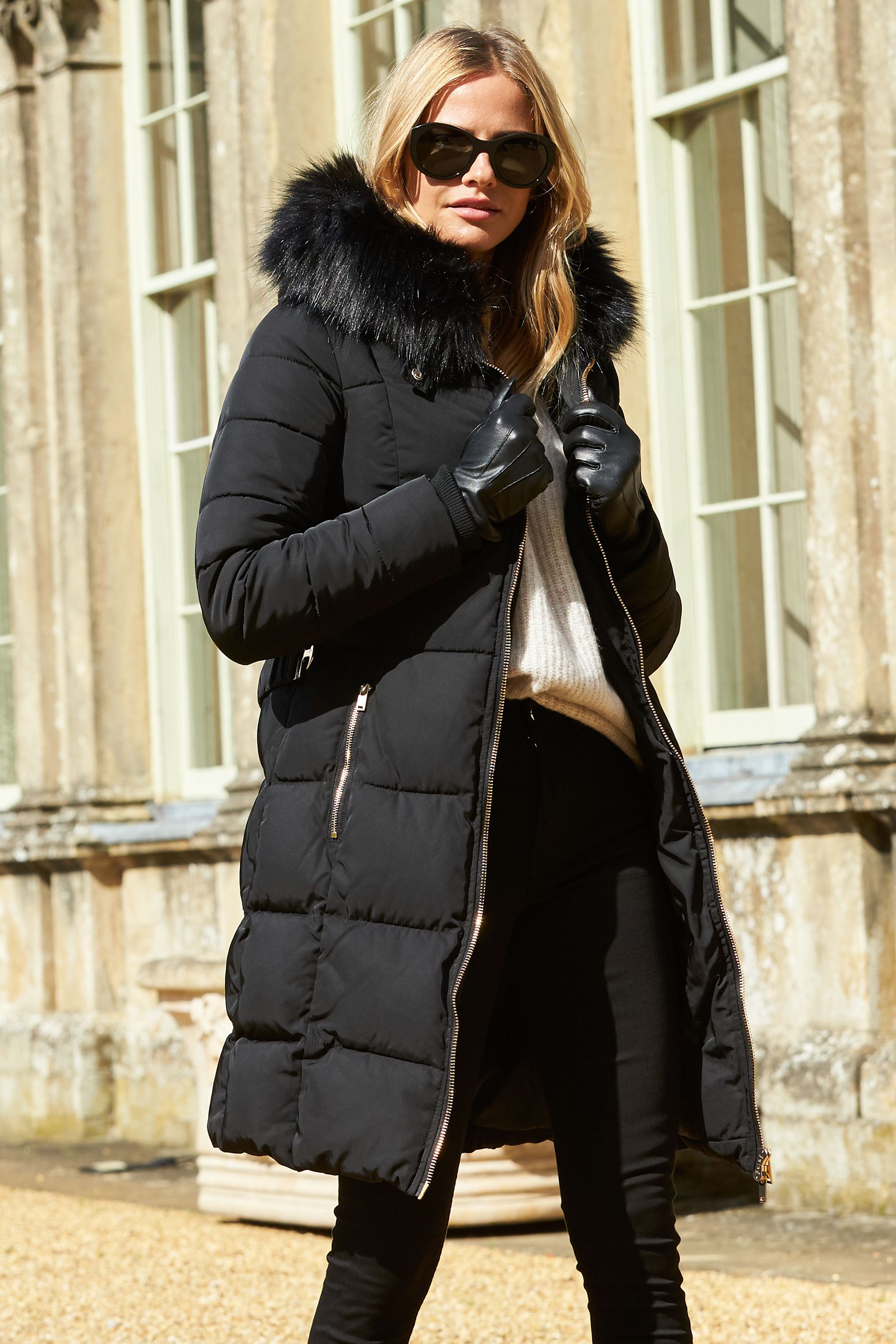 Buy Sosandar Black Quilted Longline Coat from the Next UK online shop