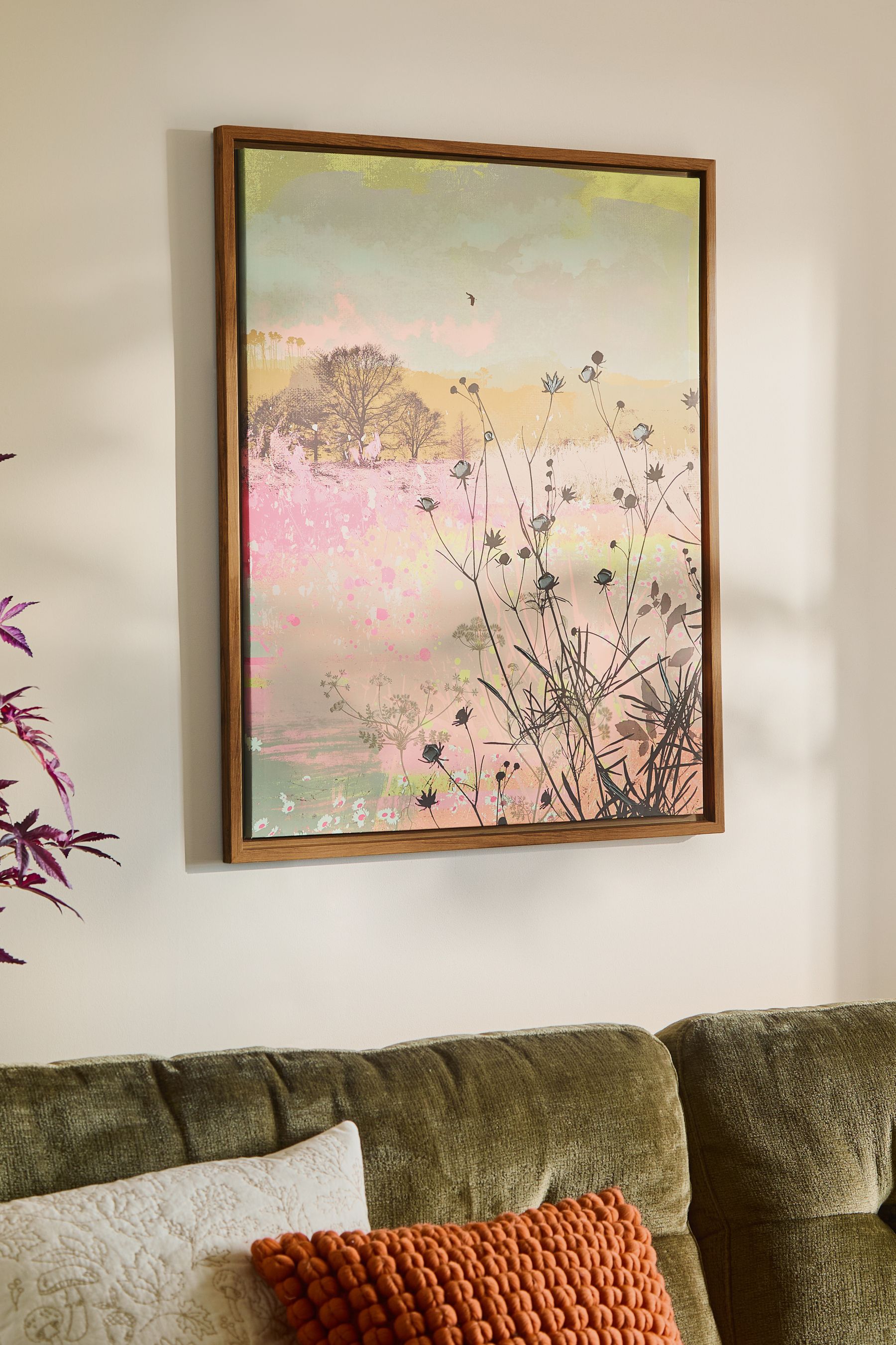 Buy Pink Summer Meadow Landscape Framed Canvas Wall Art from the Next ...