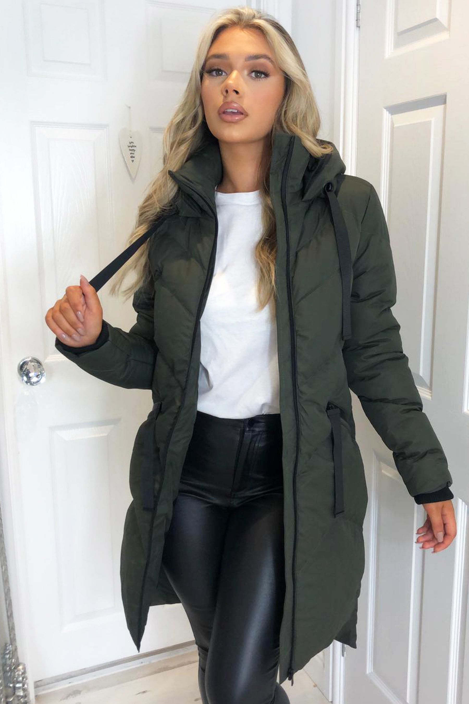 Buy Khaki Hooded Long Line Puffer Coat from Next Ireland