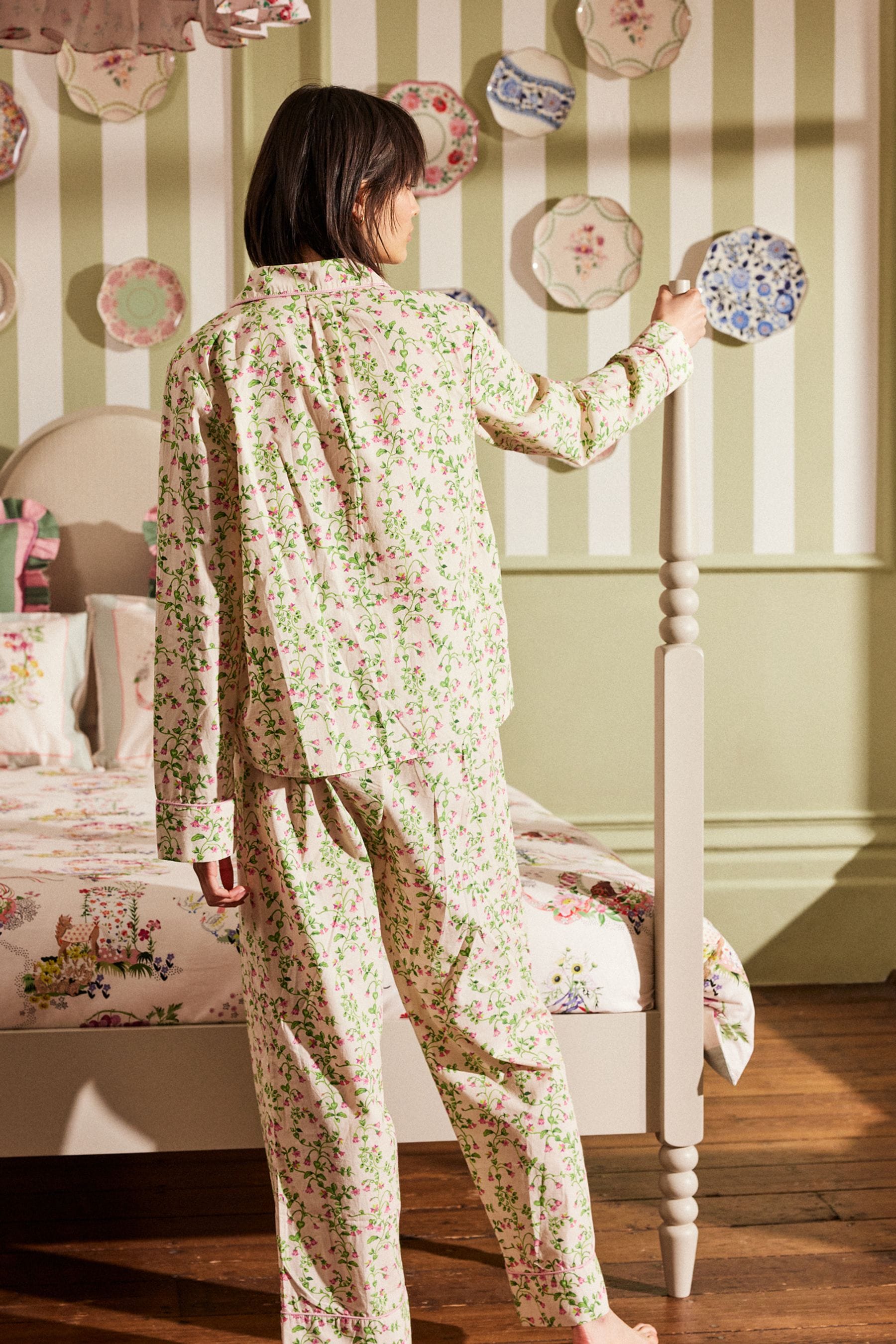 Buy Cath Kidston Blue Floral Cotton Button Through Pyjamas from the ...