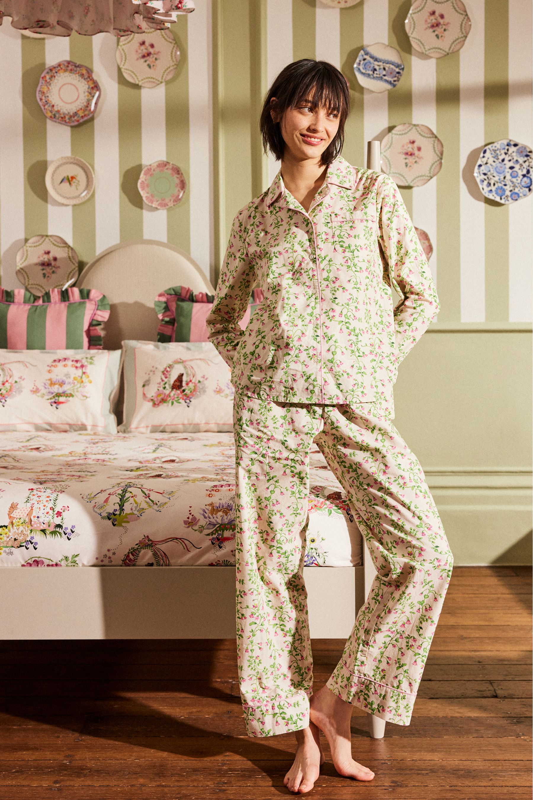 Buy Cath Kidston Blue Floral Cotton Button Through Pyjamas from the ...