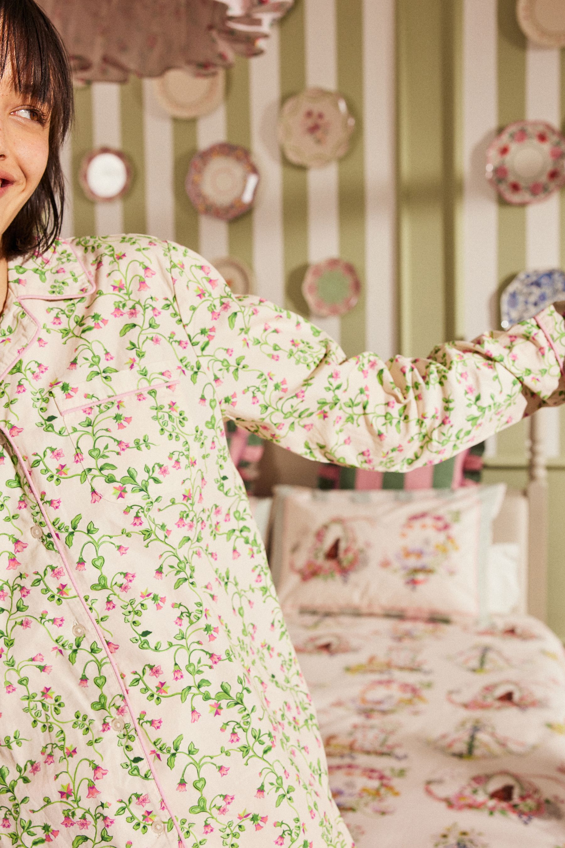 Buy Cath Kidston Blue Floral Cotton Button Through Pyjamas from the ...