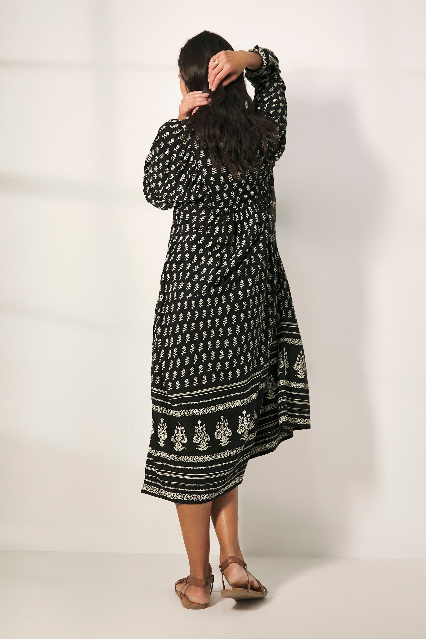 Buy JD Williams Border Print Batwing Smock Maxi Black Dress from the ...