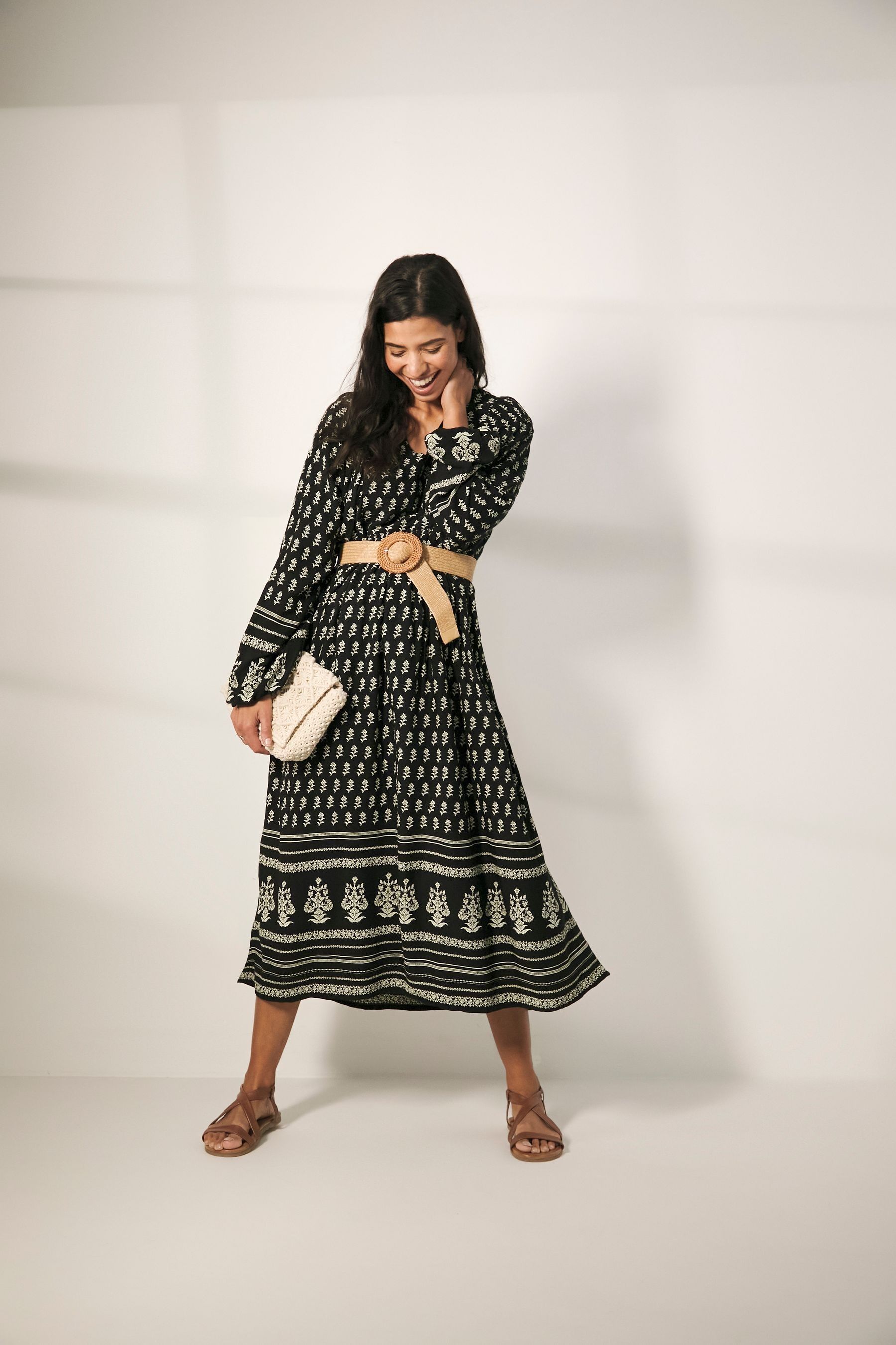 Buy JD Williams Border Print Batwing Smock Maxi Black Dress from the ...