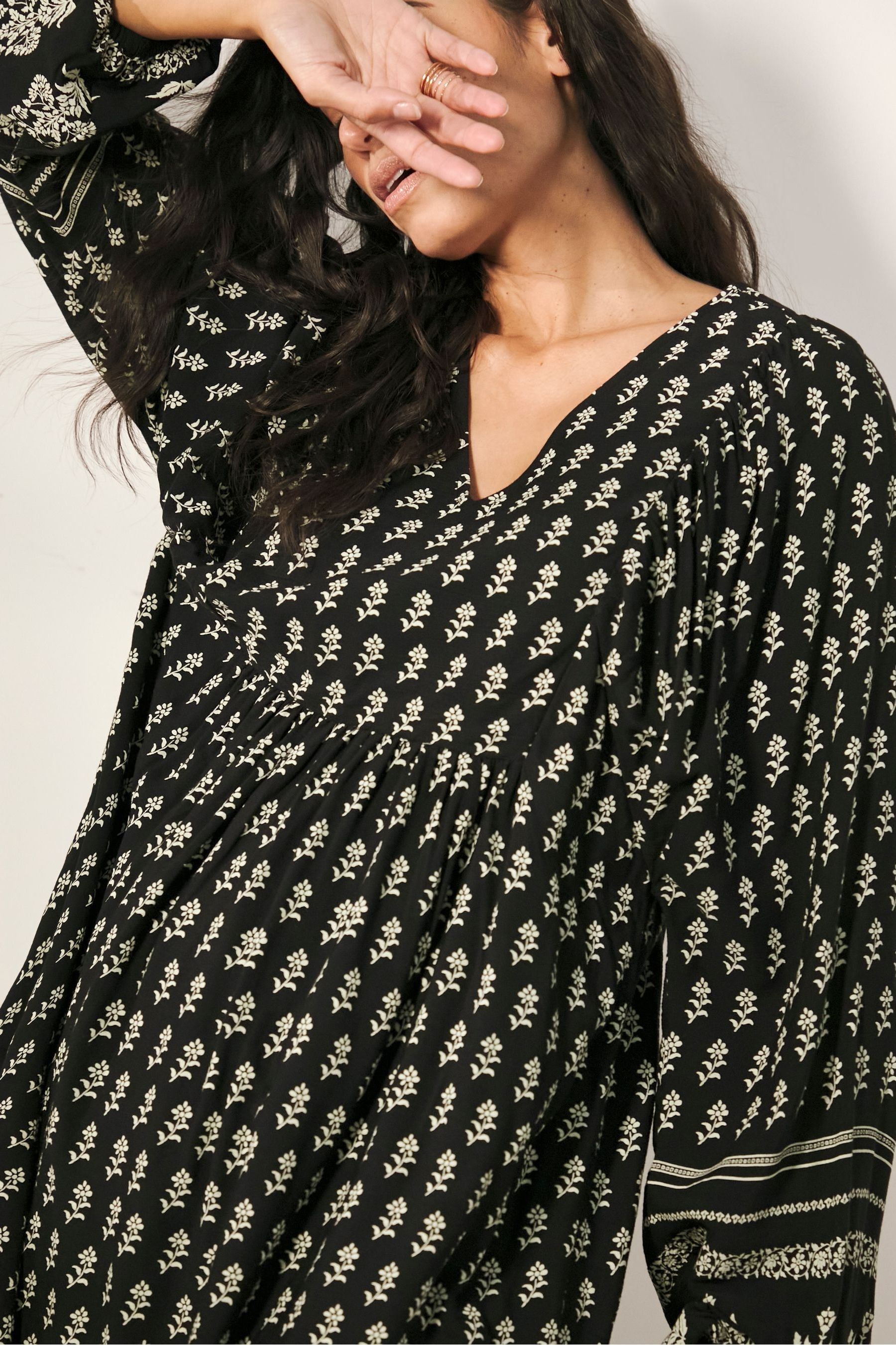 Buy JD Williams Border Print Batwing Smock Maxi Black Dress from the ...