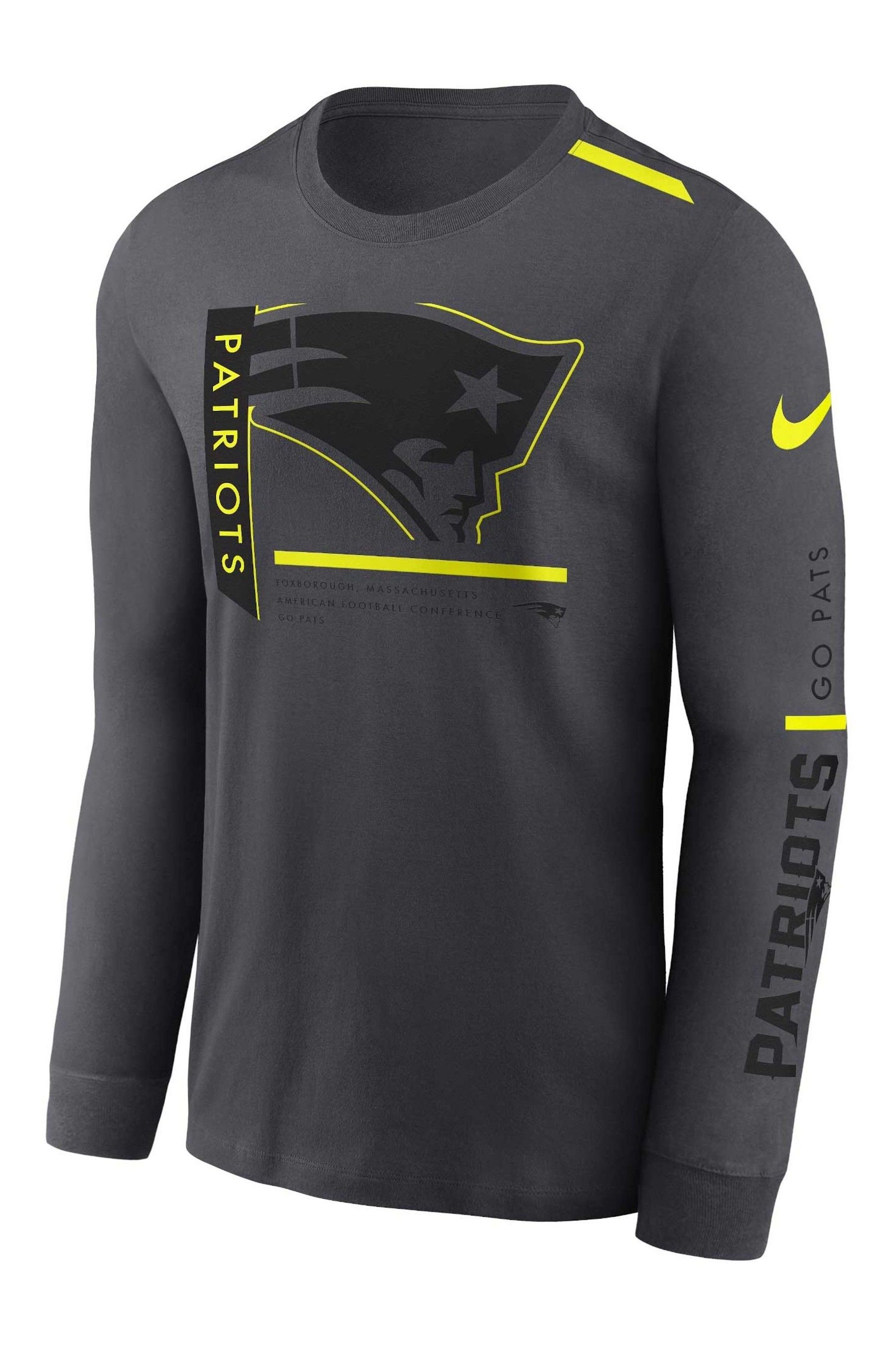 Buy Fanatics Grey NFL New England Patriots VOLT Long Sleeve Dri-FIT Cotton T-Shirt from the Next ...