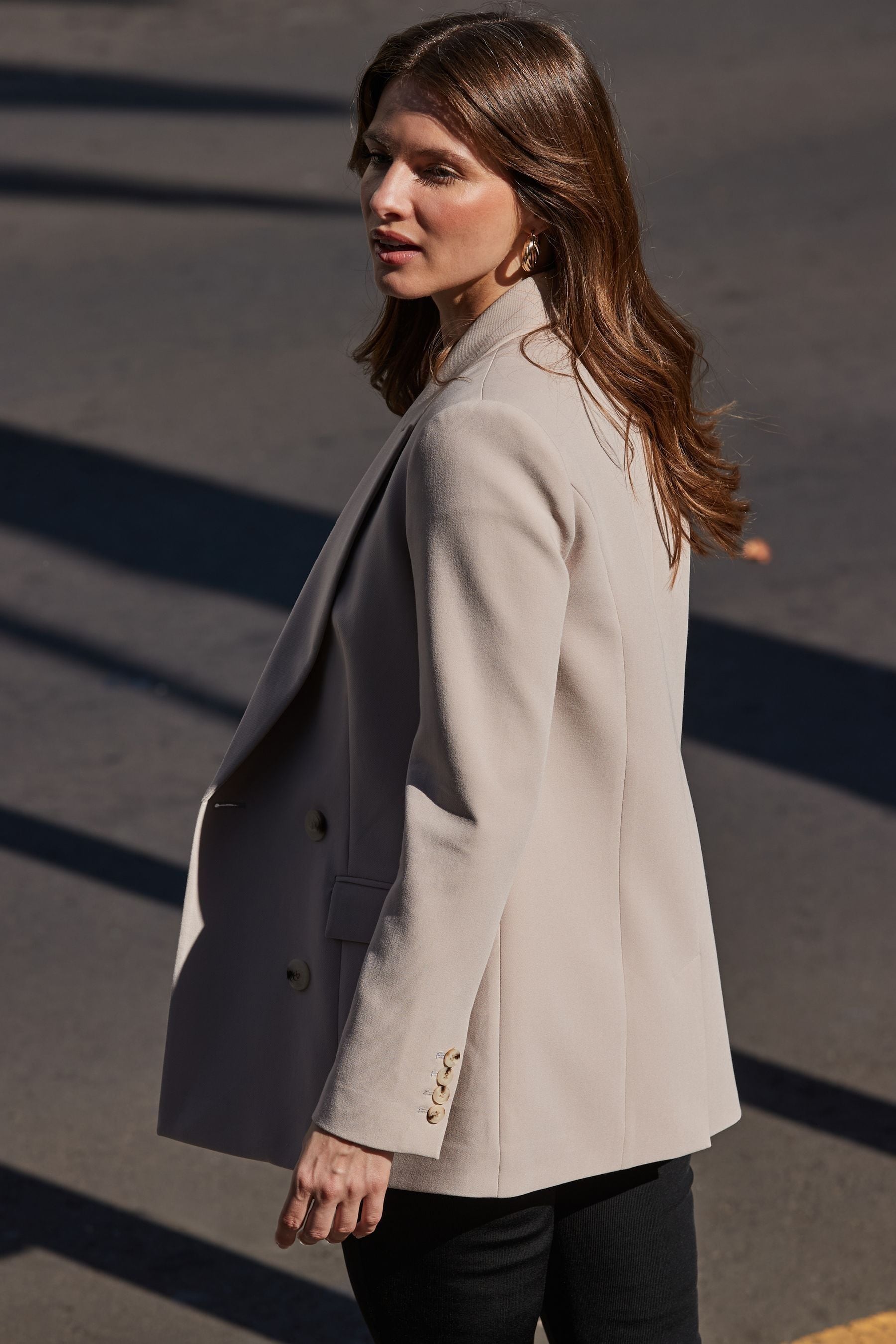 Buy Sosandar Natural Double Breasted Longline Blazer from the Next UK ...