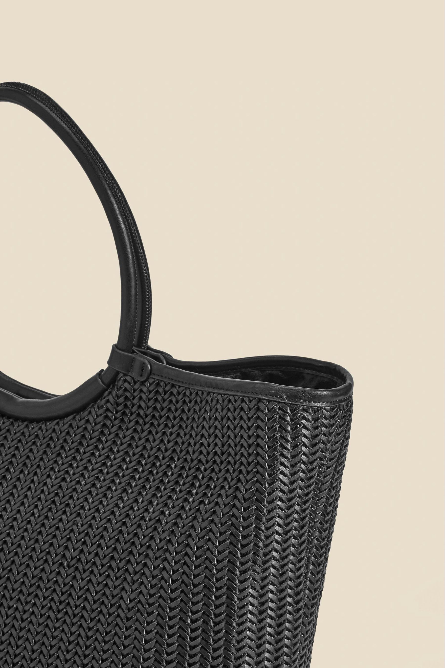 Buy Sosandar Black Oversized Faux Leather Woven Tote Bag from the Next ...