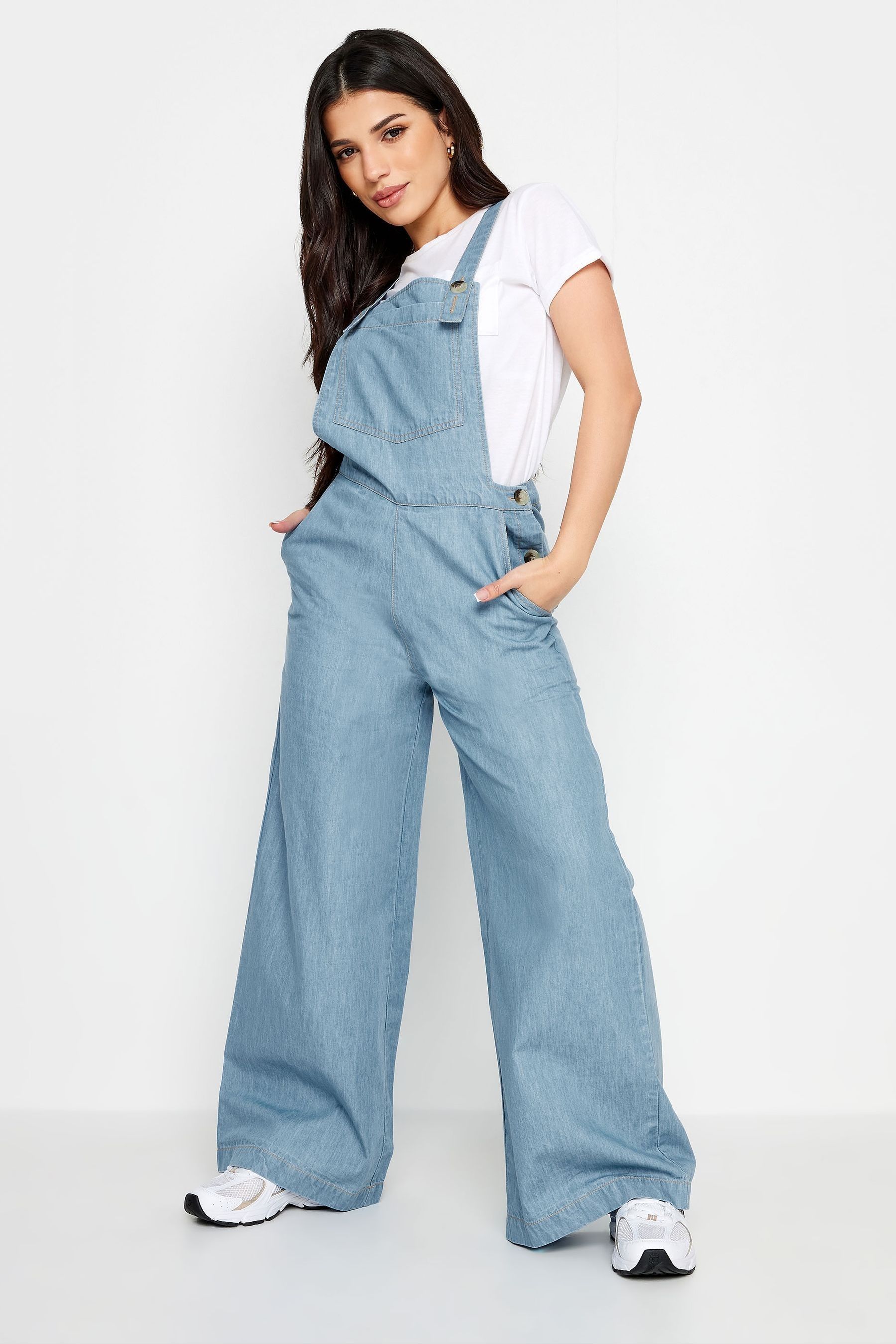 Buy PixieGirl Petite Light Blue Denim Wide Leg Dungarees from the Next ...