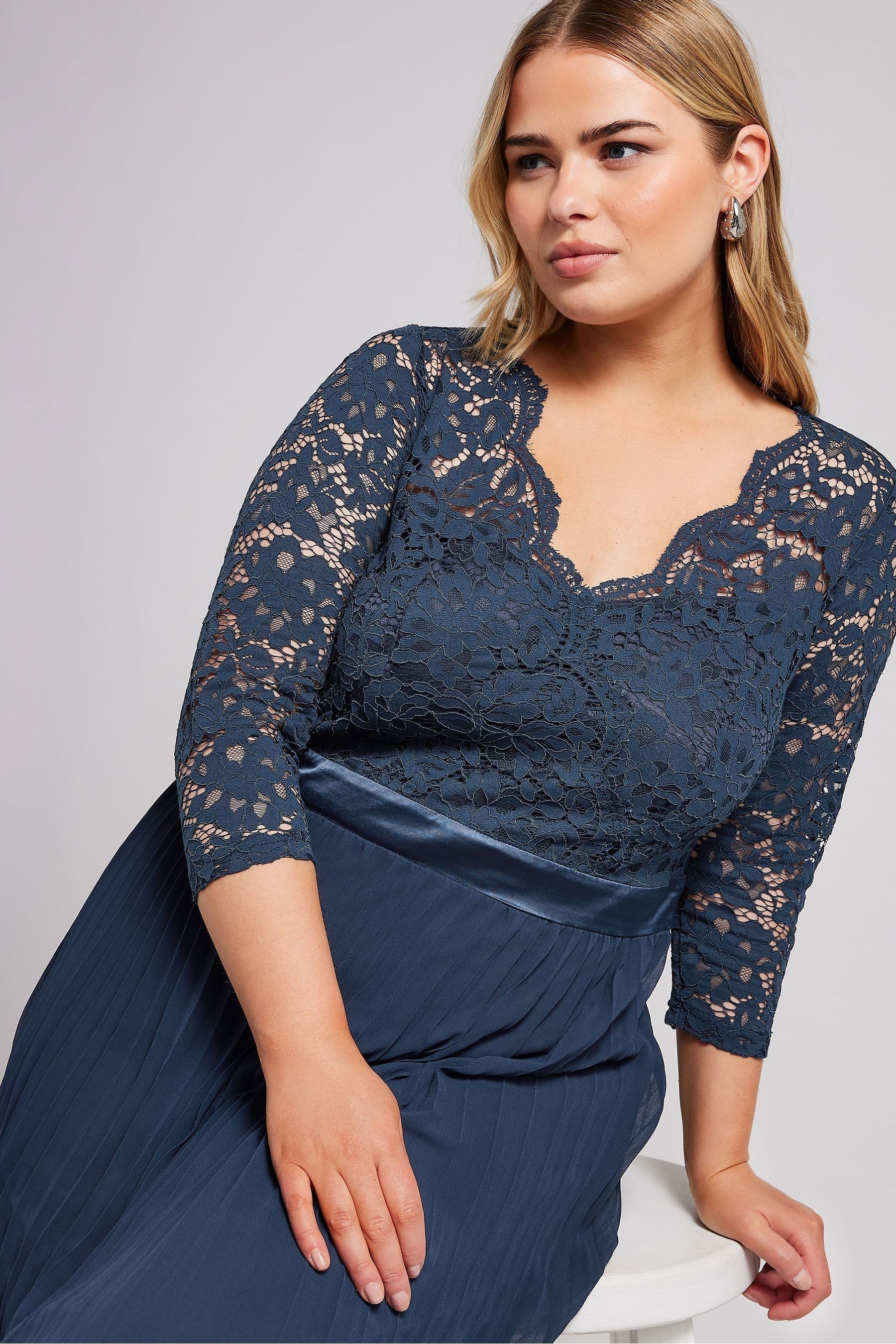 Buy Yours Curve Blue Lace Wrap Pleated Maxi Dress from the Next UK ...