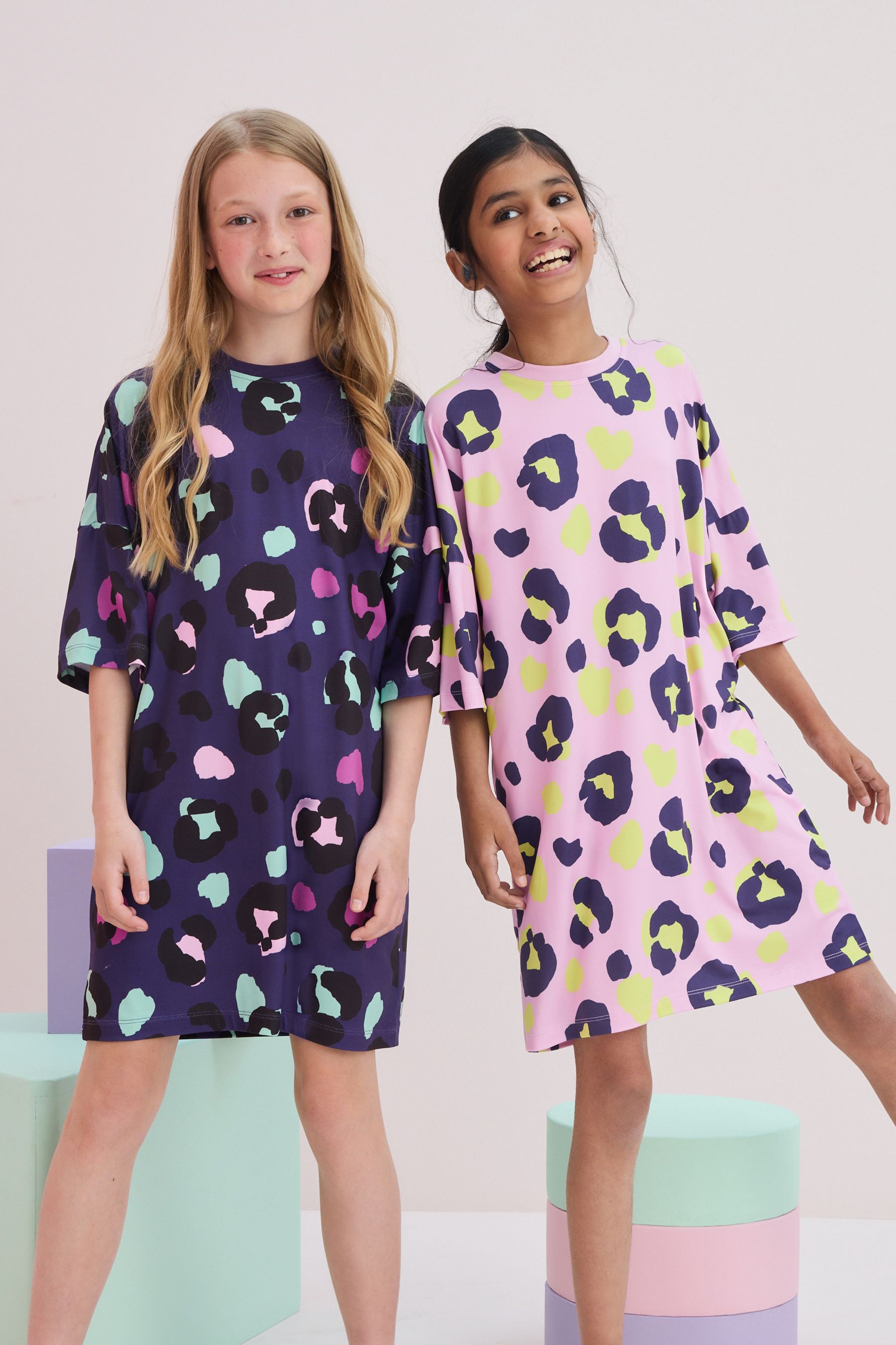 Buy Pink/Navy Blue Animal Nighties 2 Pack (3-16yrs) from the Next UK ...