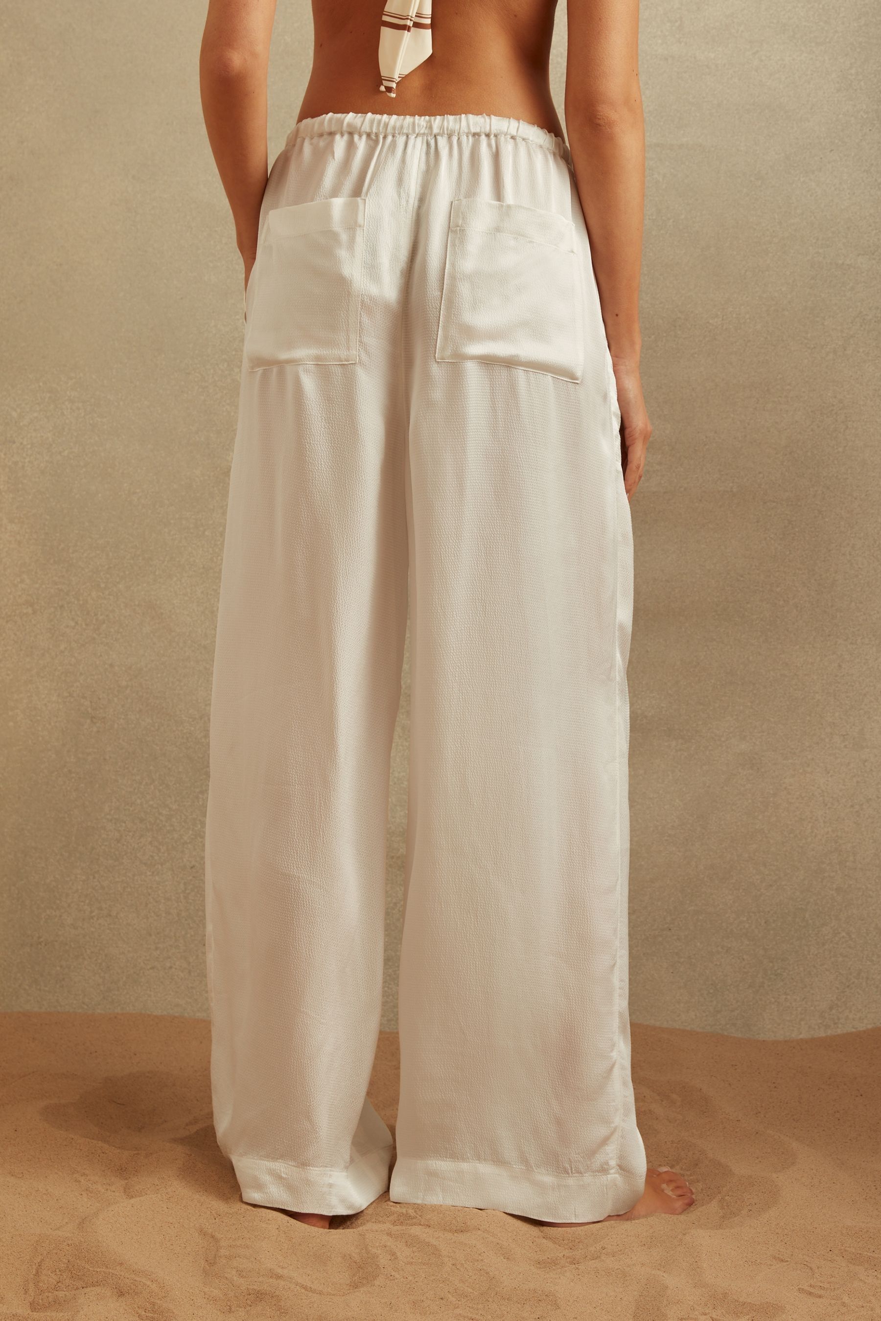 Buy Reiss Ivory Eddie Textured Wide Leg Cover-Up Trousers from the Next ...