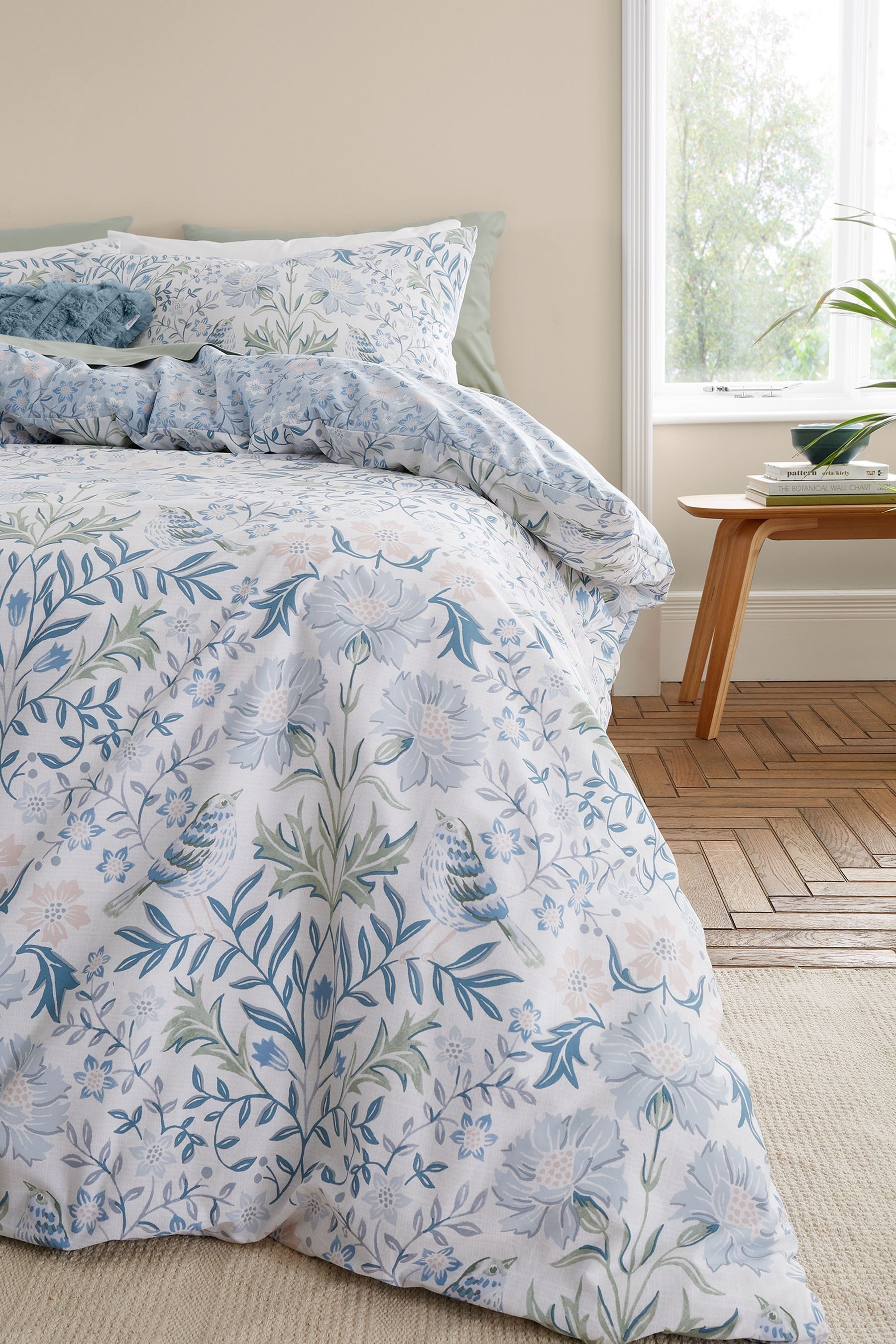 Buy Bianca Blue Hedgerow Hopper Floral Cotton Duvet Cover Set from the ...