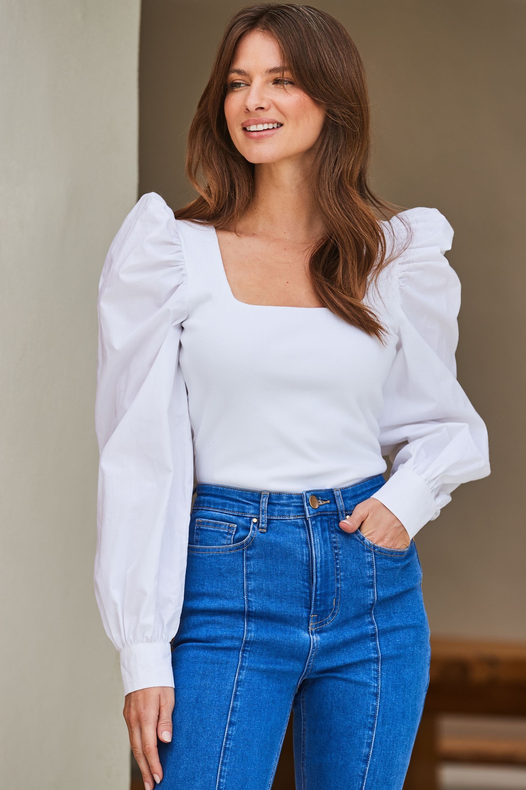 Buy Sosandar Fabric Mix Square Neck Blouses from Next USA