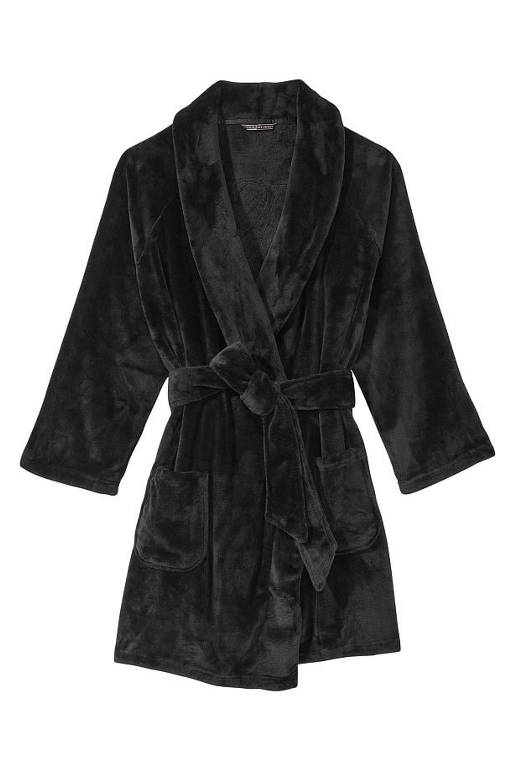Buy Victoria's Secret Black Embossed Logo Cosy Short Dressing Gown from ...