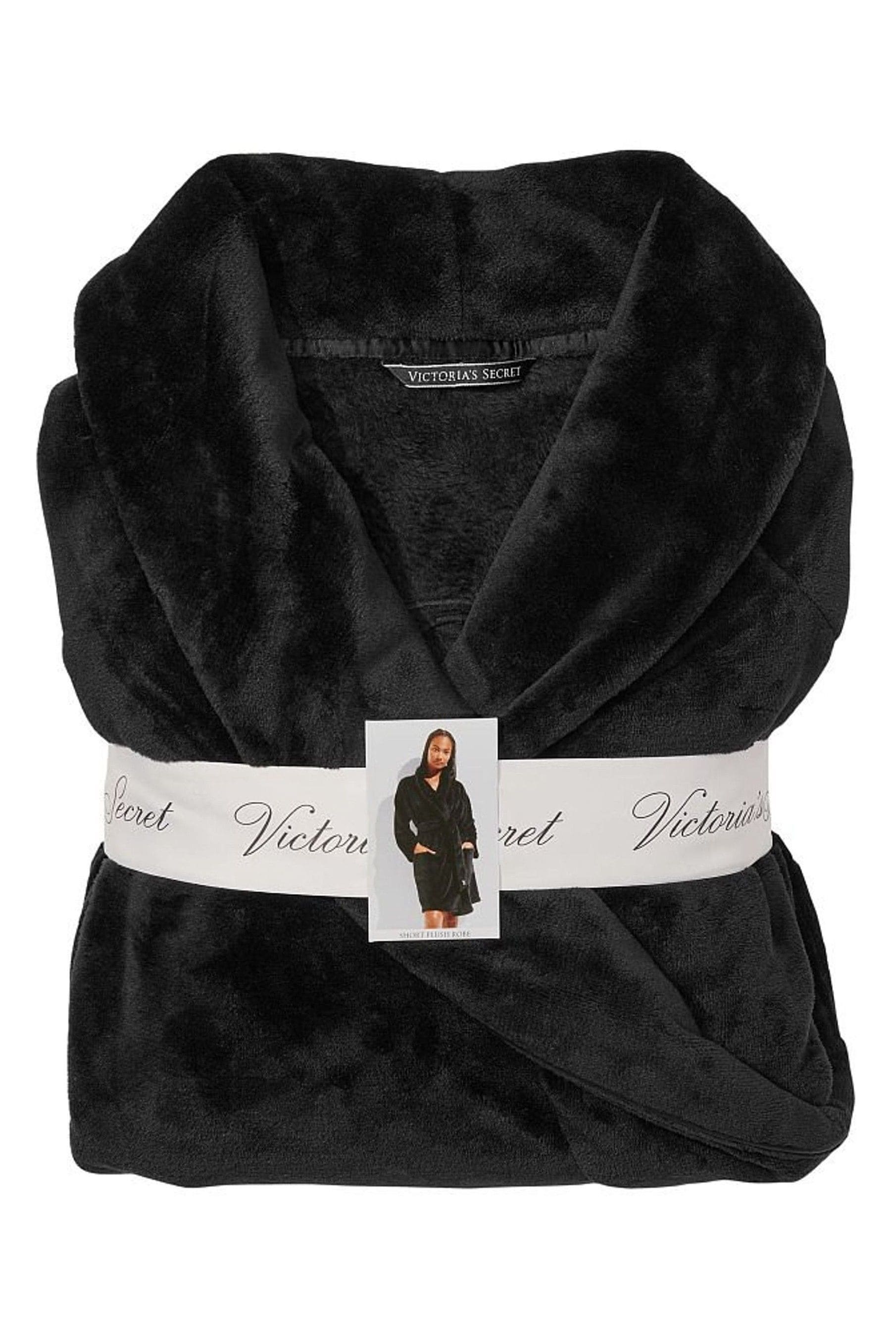 Buy Victoria's Secret Black Embossed Logo Cosy Short Dressing Gown from ...